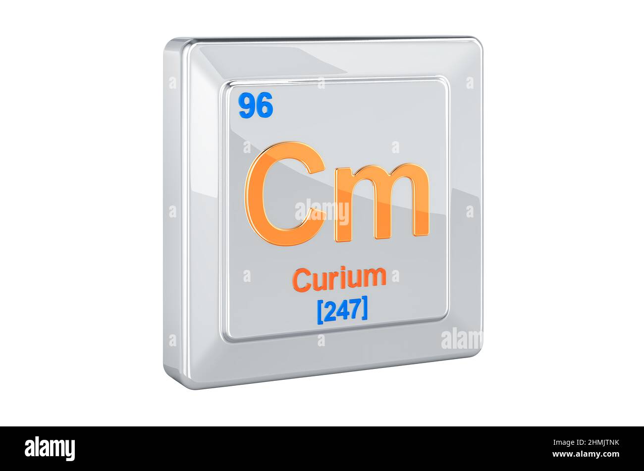 Curium Cm, chemical element sign. 3D rendering isolated on white ...