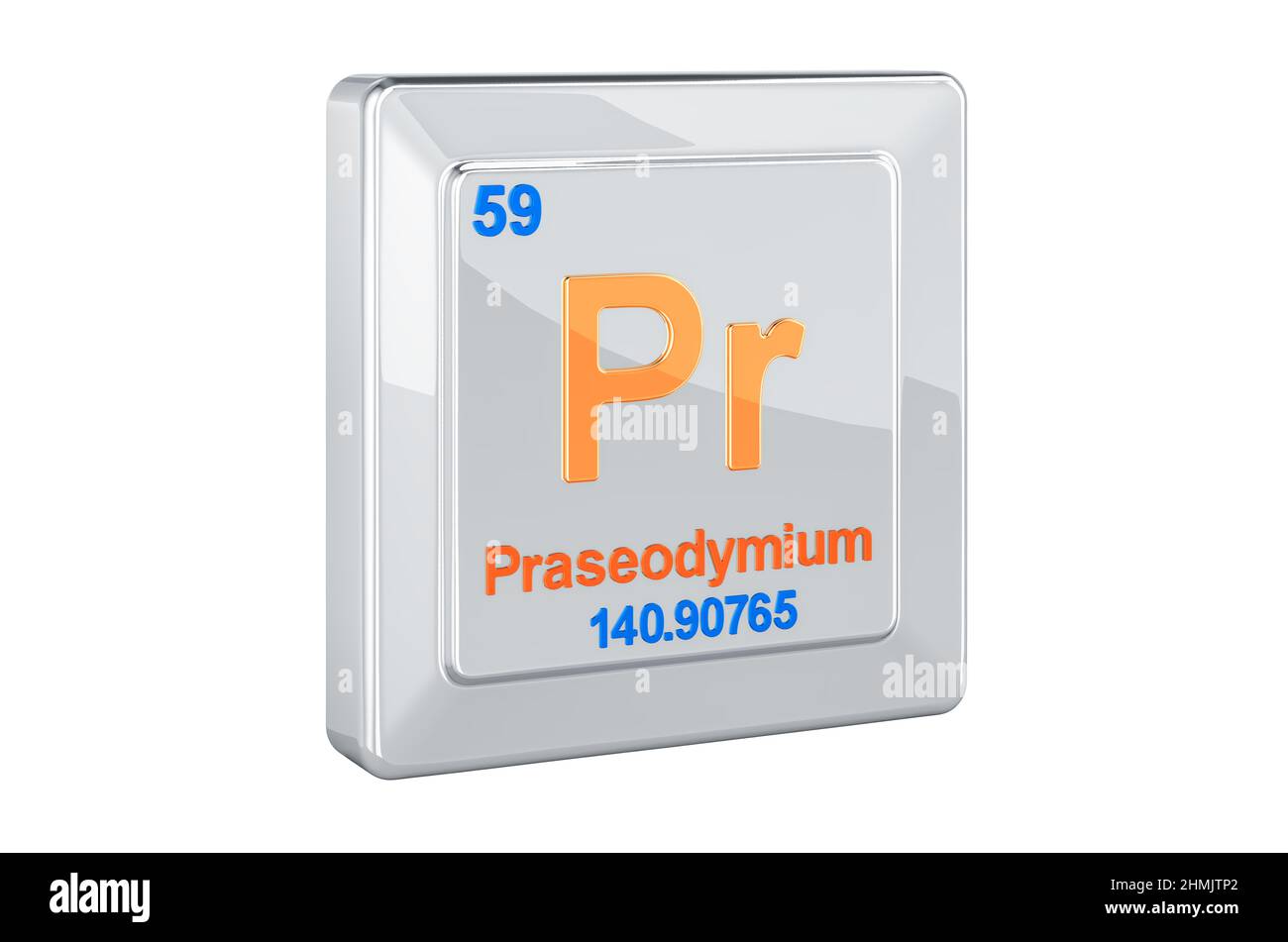 Praseodymium Pr, chemical element sign. 3D rendering isolated on white ...