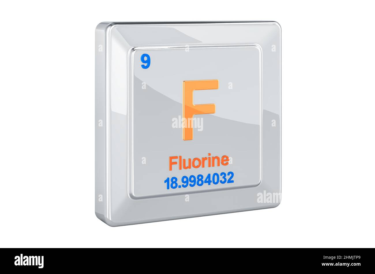 Fluorine F, chemical element sign. 3D rendering isolated on white ...