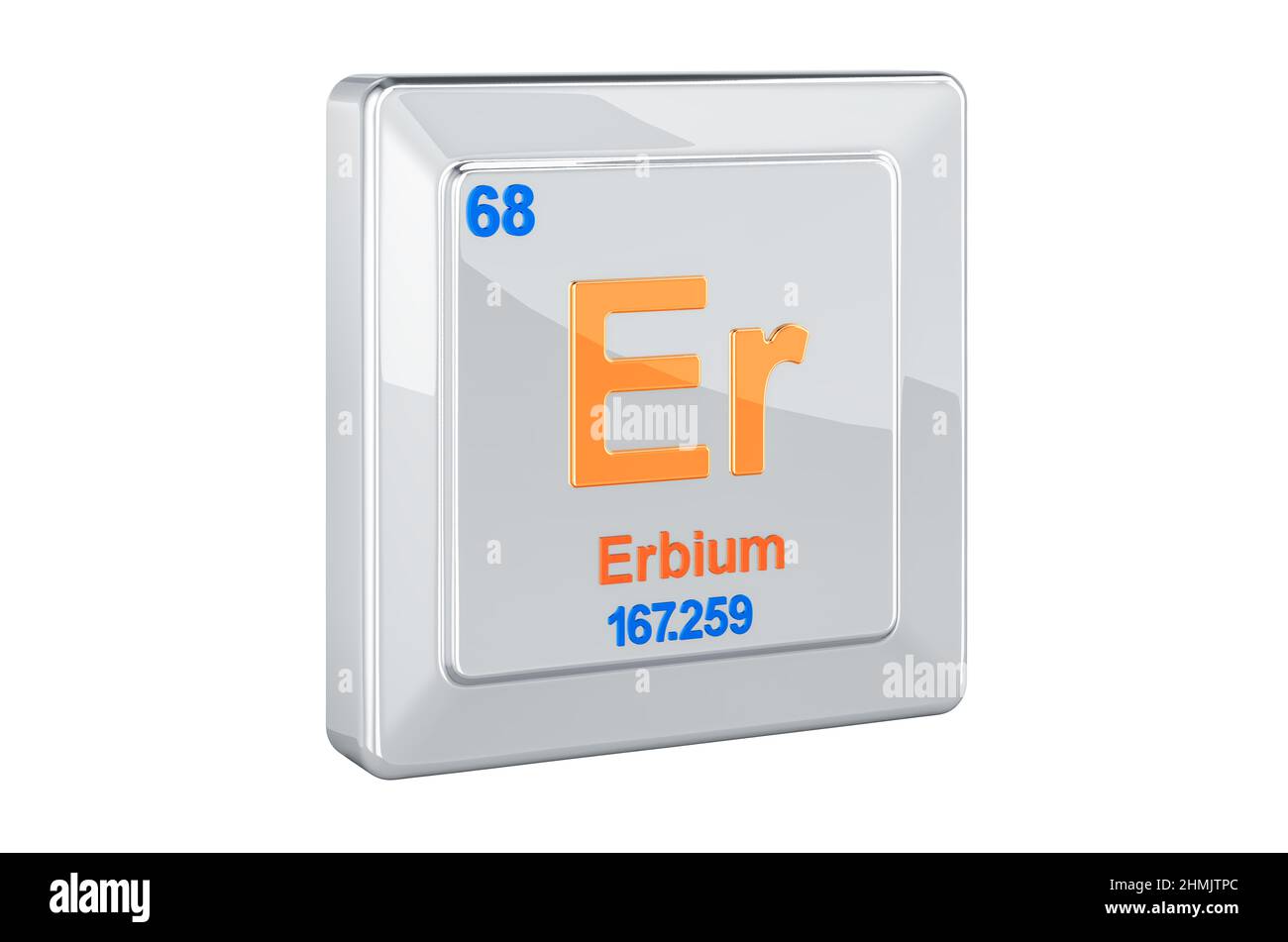 Erbium Er, chemical element sign. 3D rendering isolated on white ...