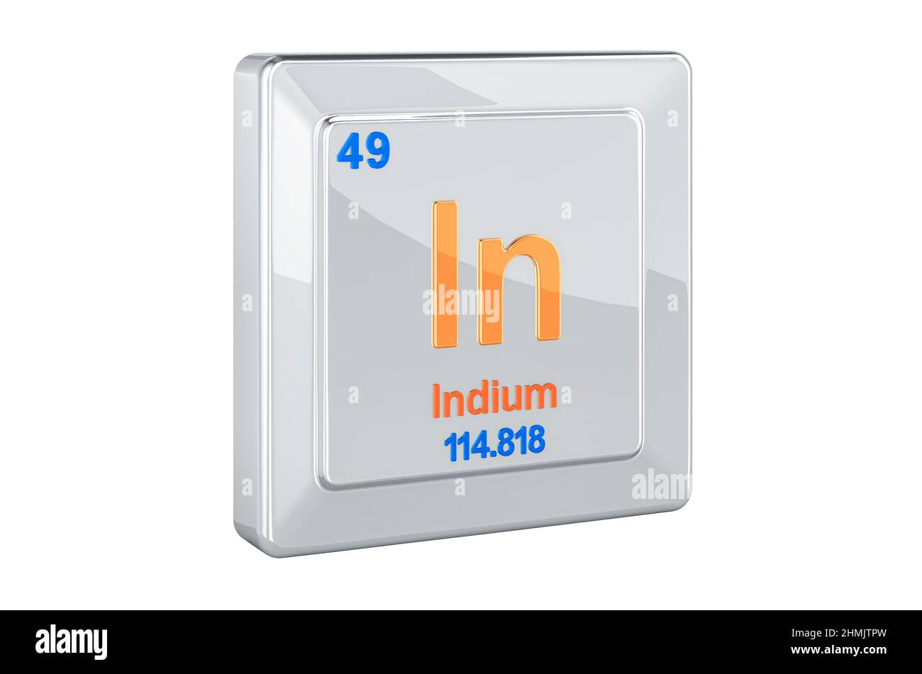 Indium In chemical element sign. 3D rendering isolated on white ...