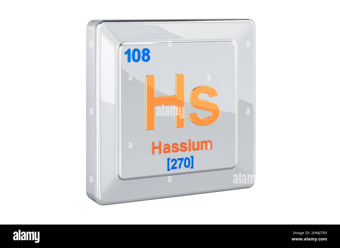 Hassium Hs, chemical element sign. 3D rendering isolated on white ...