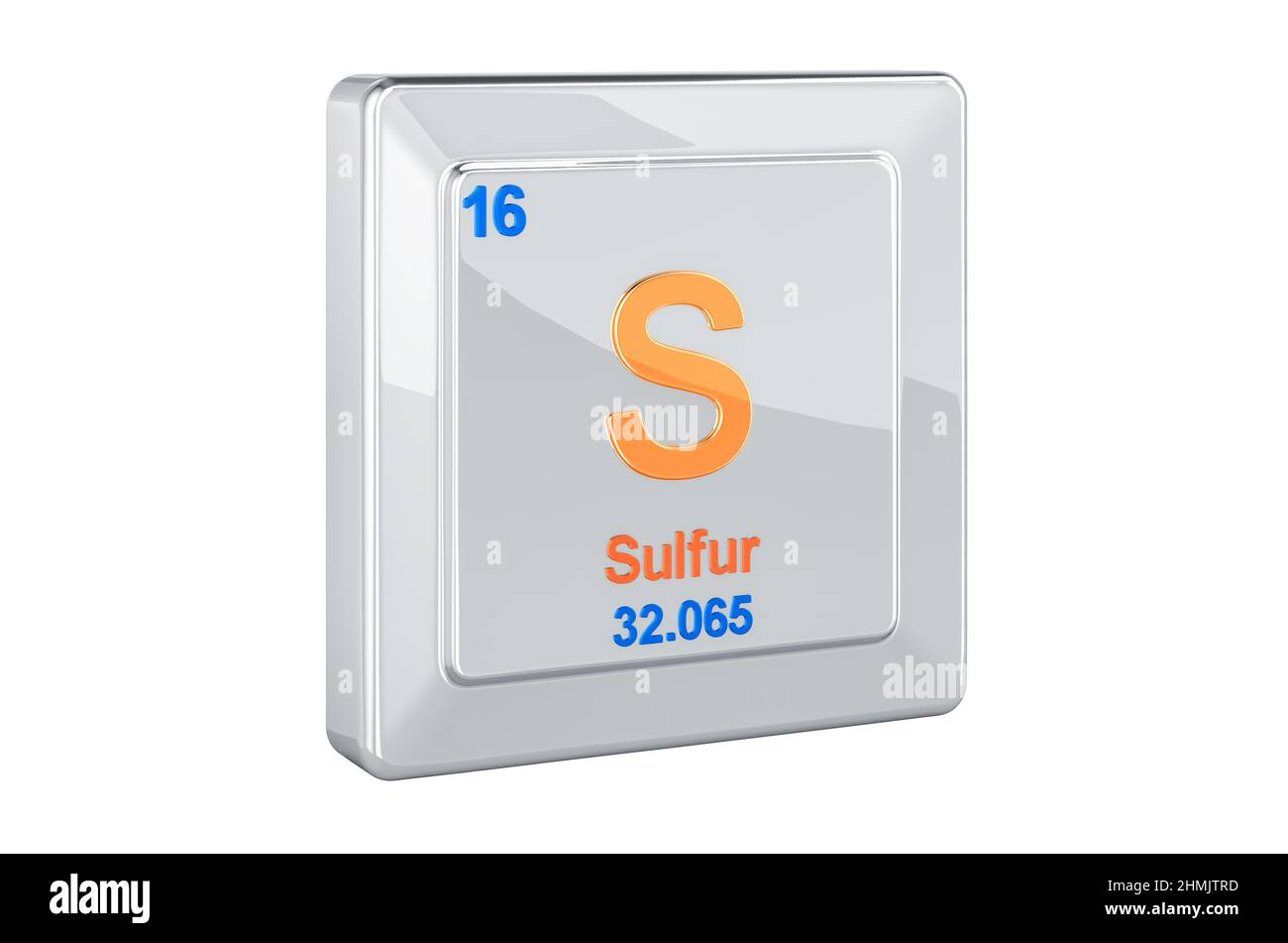 Sulfur S, chemical element sign. 3D rendering isolated on white ...