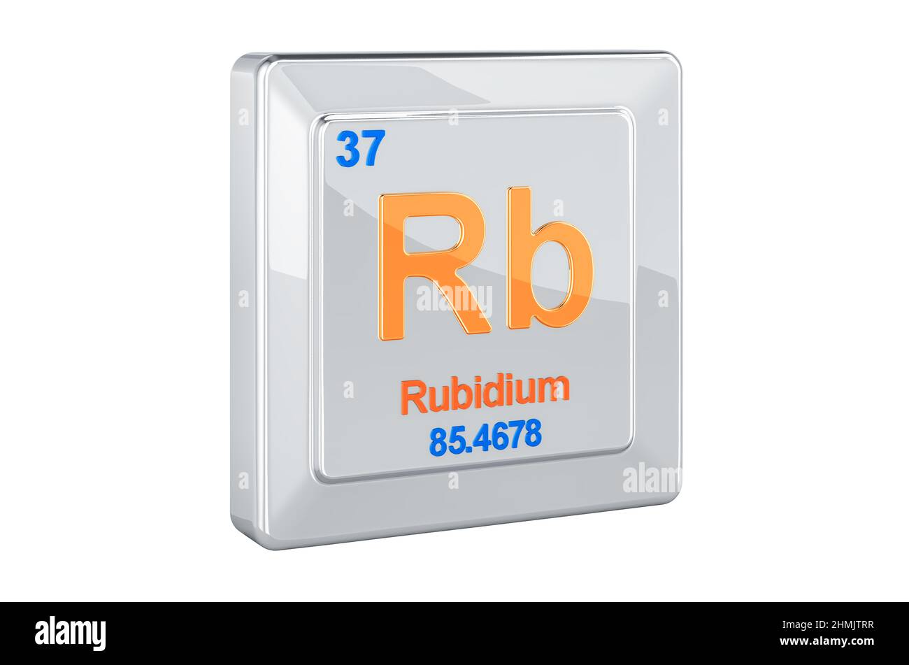 Rubidium Rb, chemical element sign. 3D rendering isolated on white ...