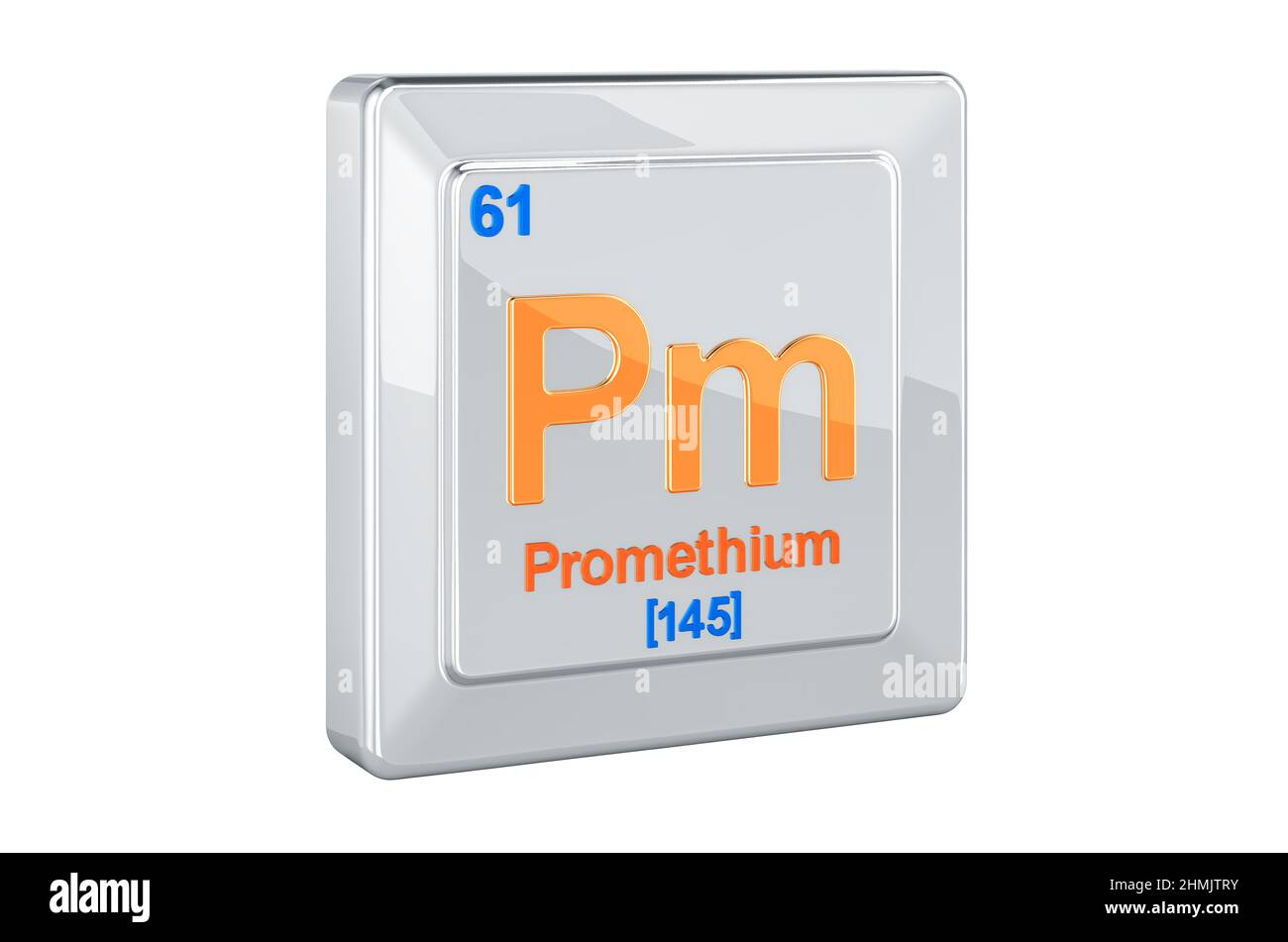 Promethium Pm, chemical element sign. 3D rendering isolated on white ...