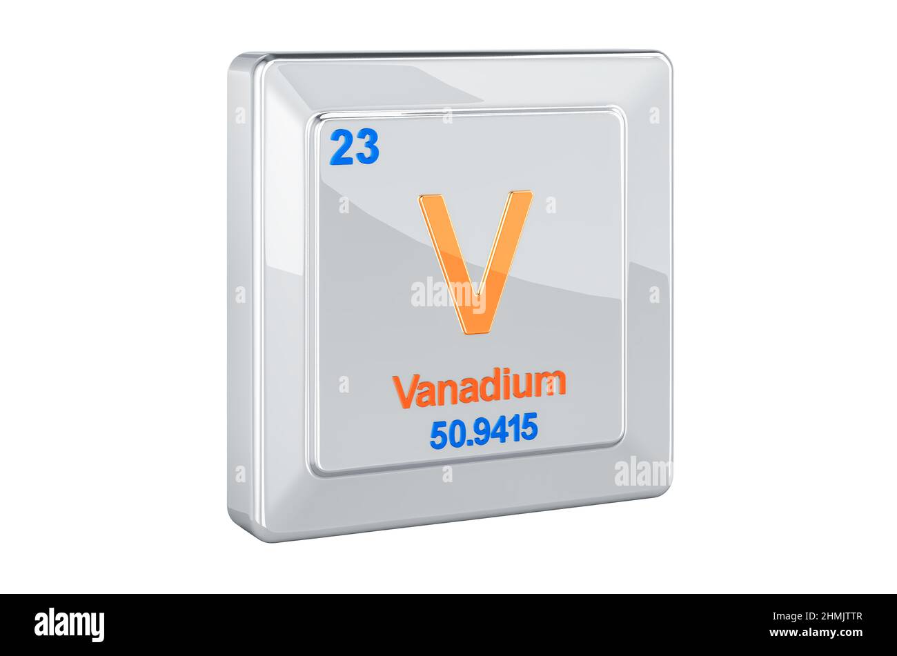 Vanadium V, chemical element sign. 3D rendering isolated on white ...