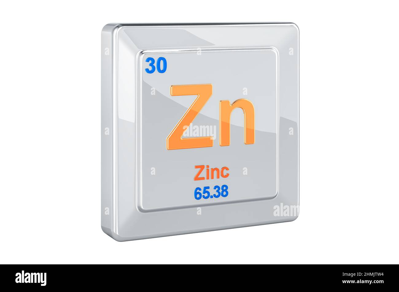 Zinc Zn, chemical element sign. 3D rendering isolated on white ...