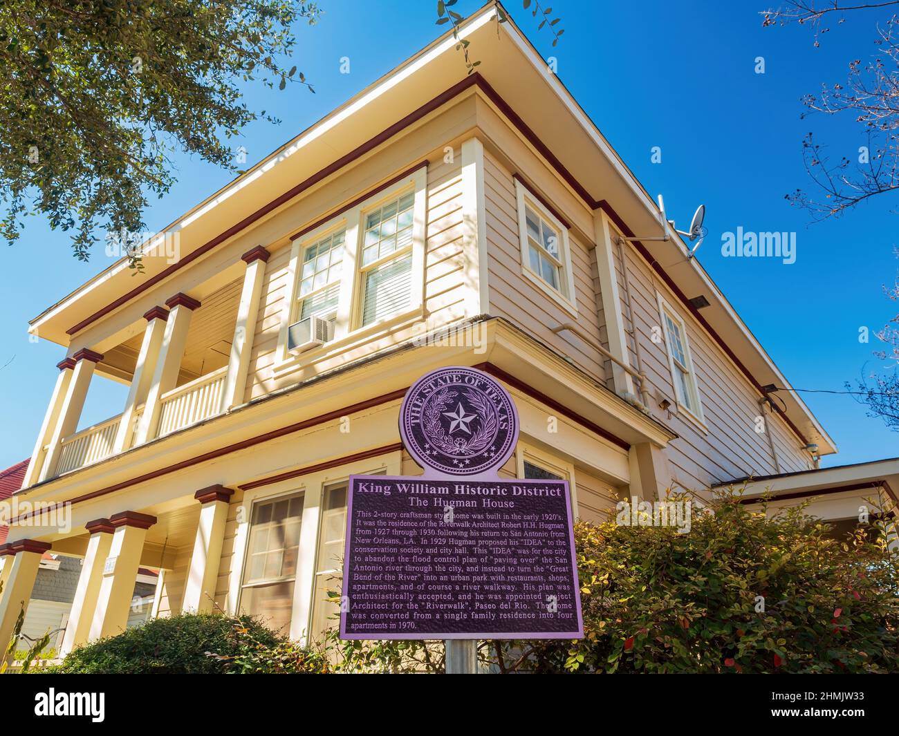 Texas, FEB 5 2022 - Sunny view of The Hugman House in the King William ...