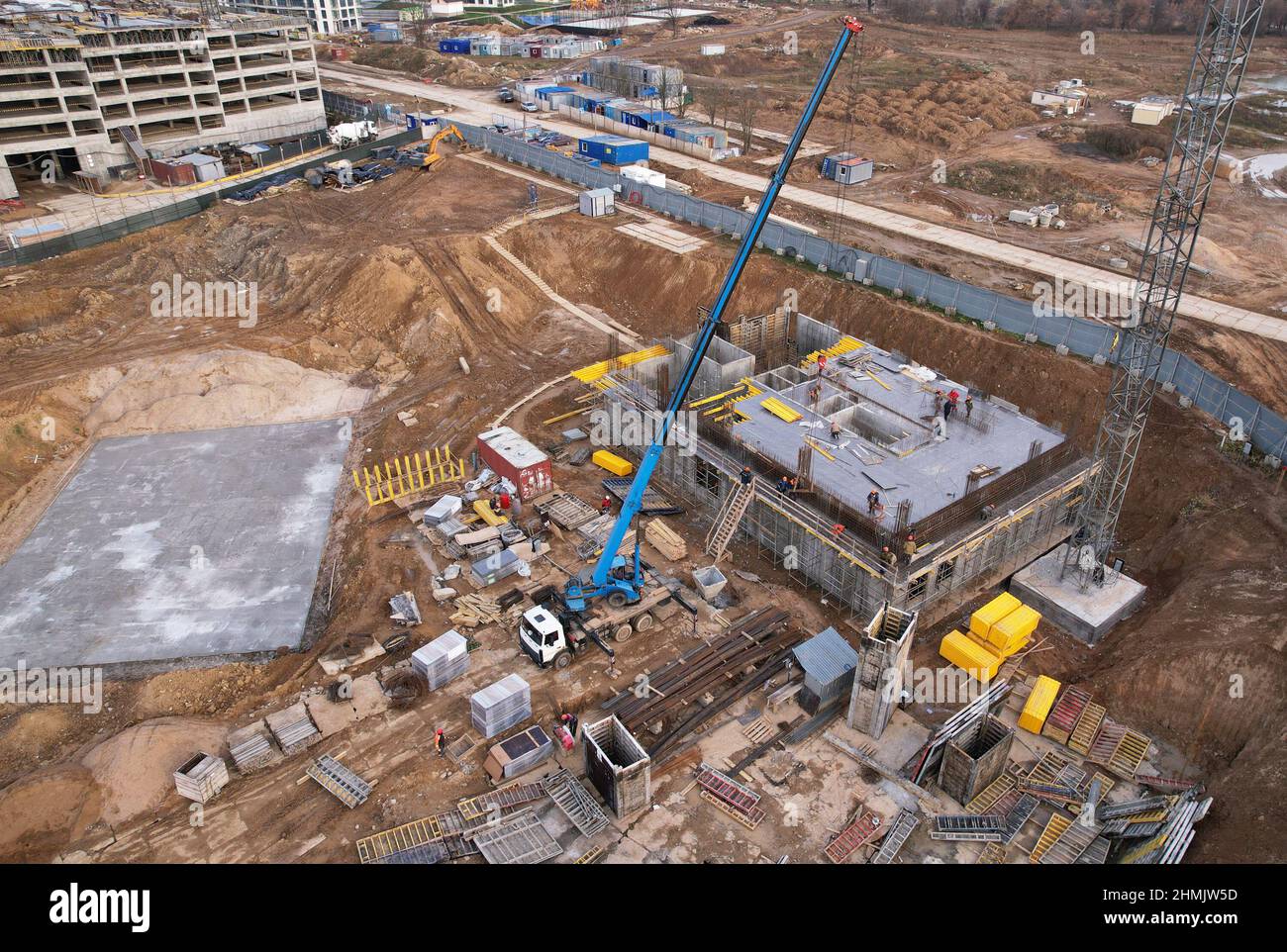 Сonstruction site with foundation pit for monolithic reinforced ...