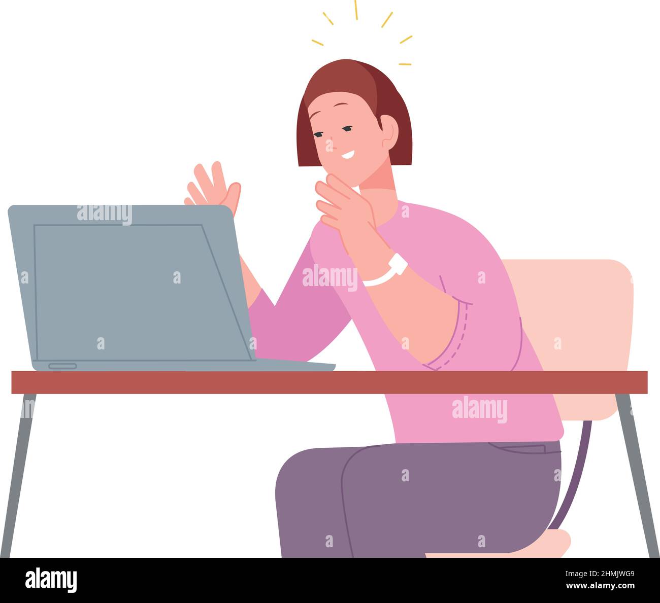 Happy woman looking on laptop screen. Person celebrating triumph ...