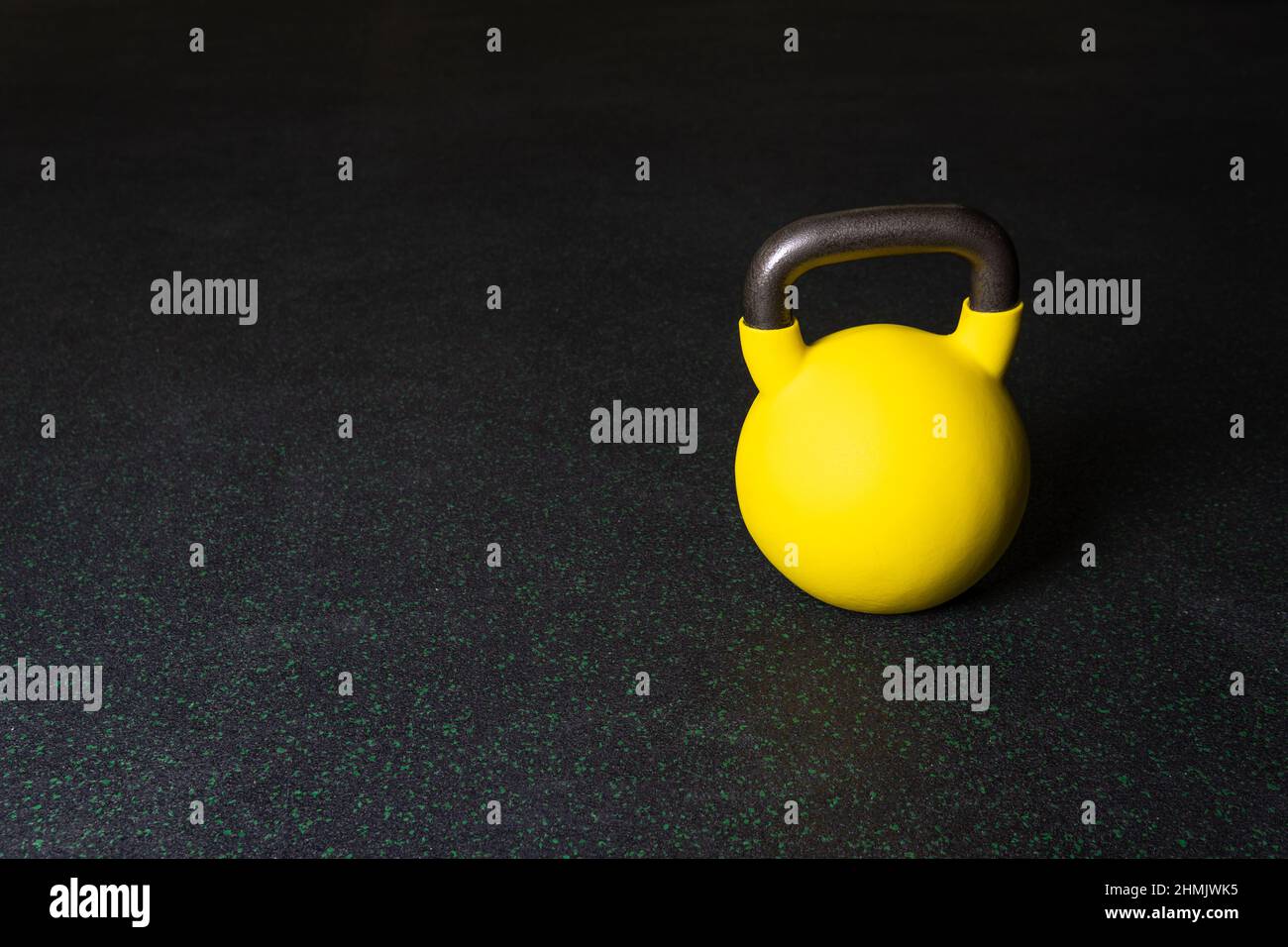 Yellow kettlebell gym strong power, copy spase for iron heavy for ...