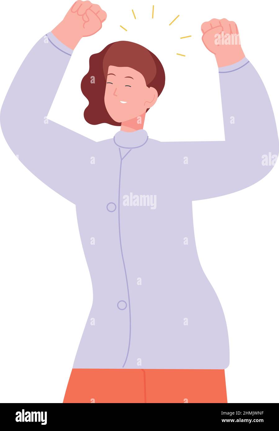 Happy woman with raised hands. Joyful person character isolated on ...