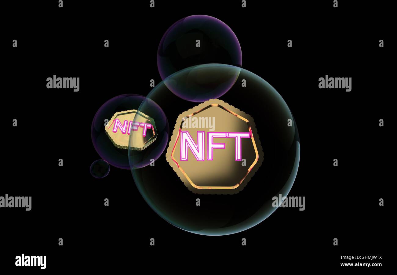 NFT in a bubble, non fungible tokens, crypto art on colorful abstract ...
