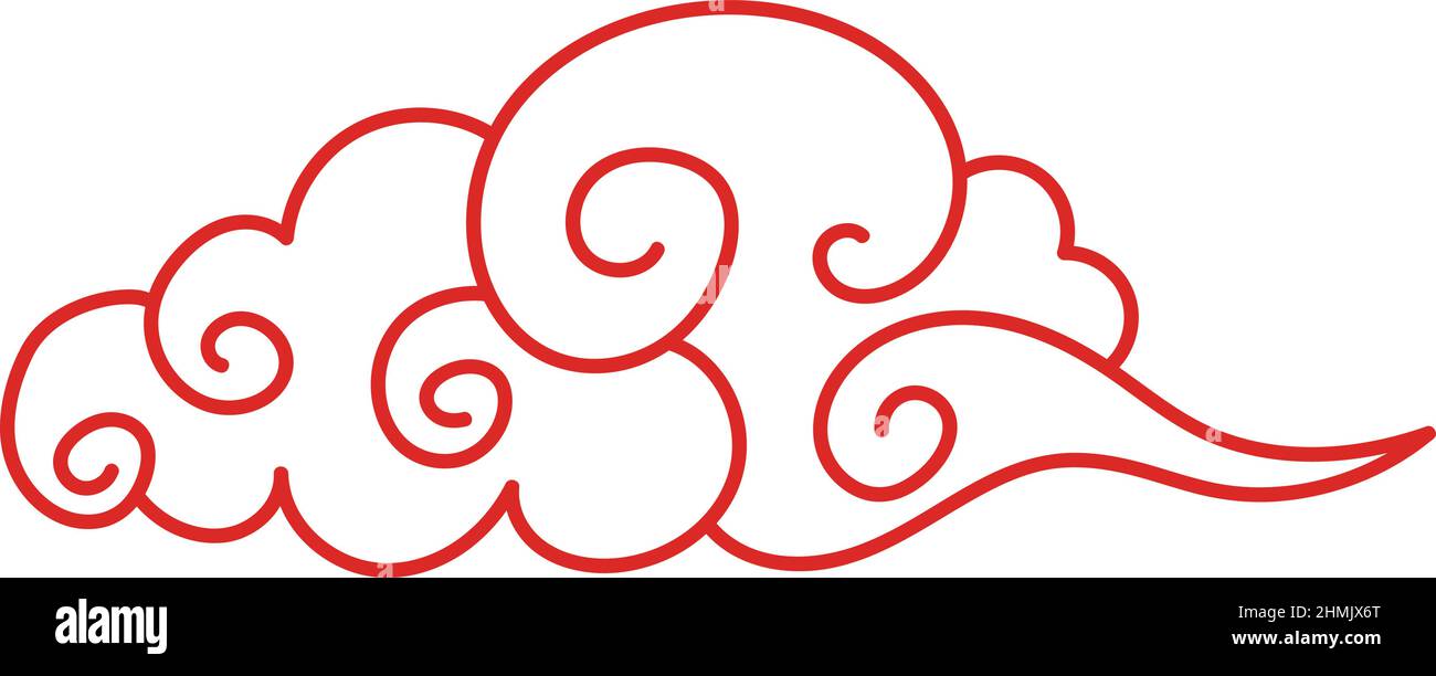 Decorative cloud. Red line swirls sky symbol isolated on white ...