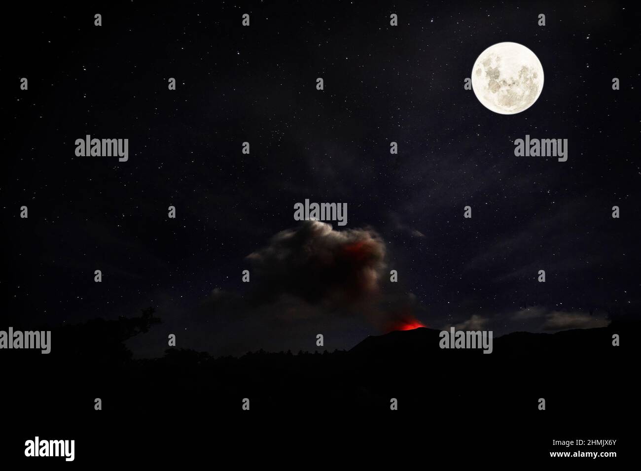 Super Full moon against the background of the starry sky and breathing ...