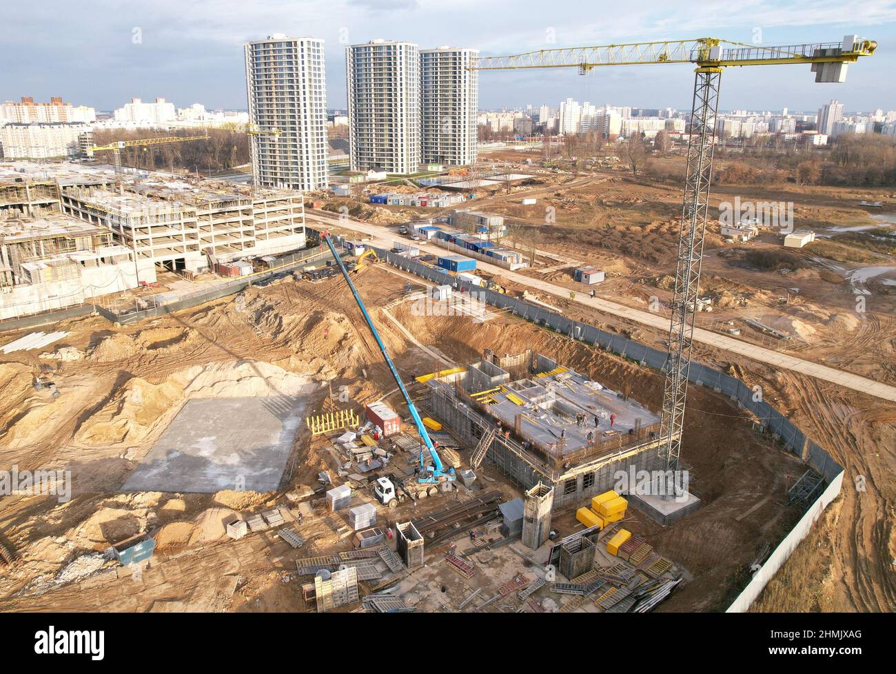 Сonstruction site with foundation pit for monolithic reinforced ...