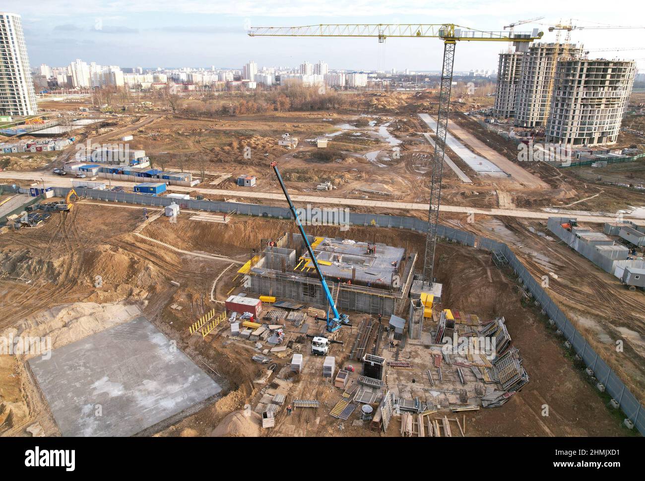 Сonstruction site with foundation pit for monolithic reinforced ...