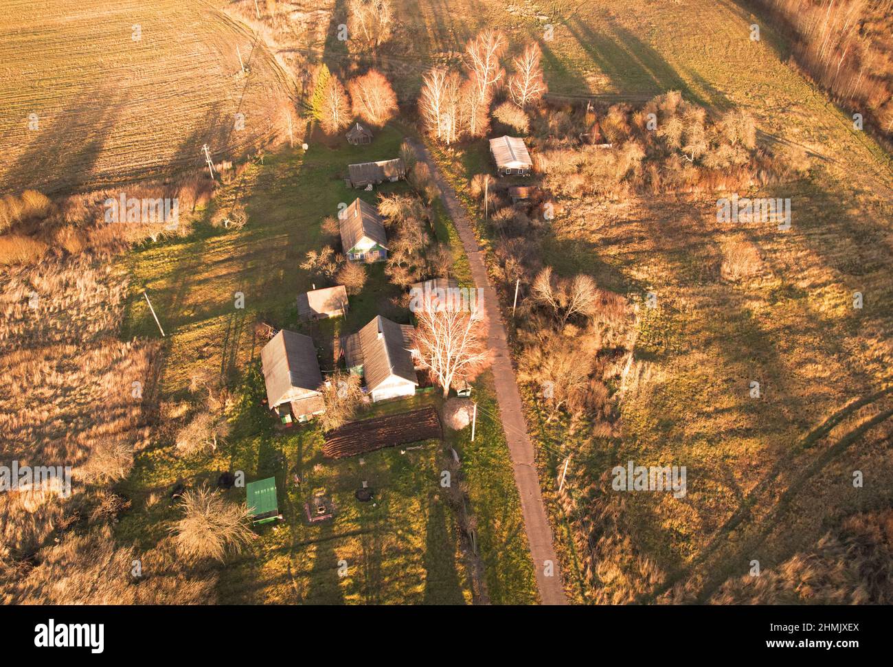 Wooden home in village. Country houses in countryside. Suburban house ...