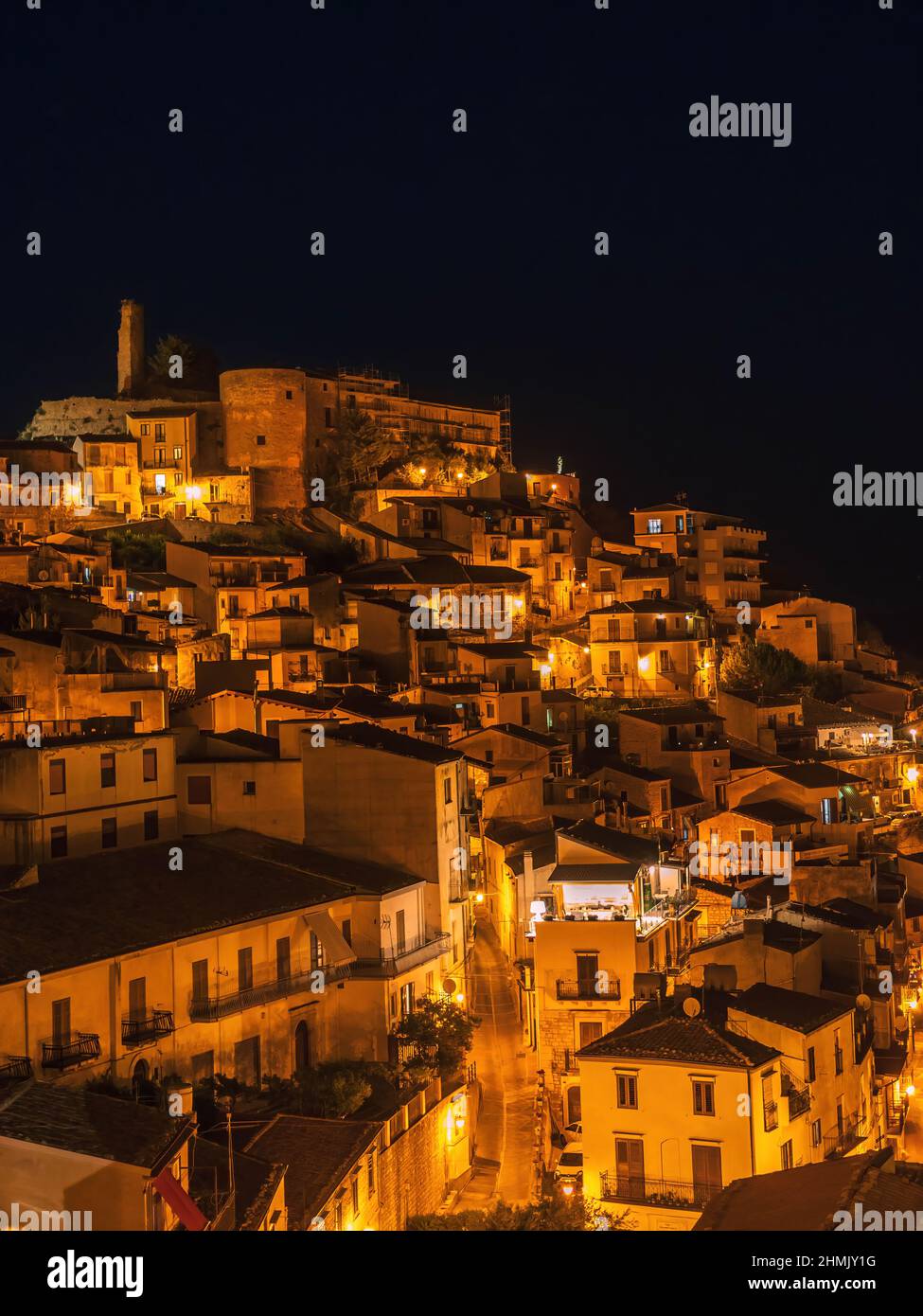 Cammarata at night, AG, Sicily Stock Photo - Alamy
