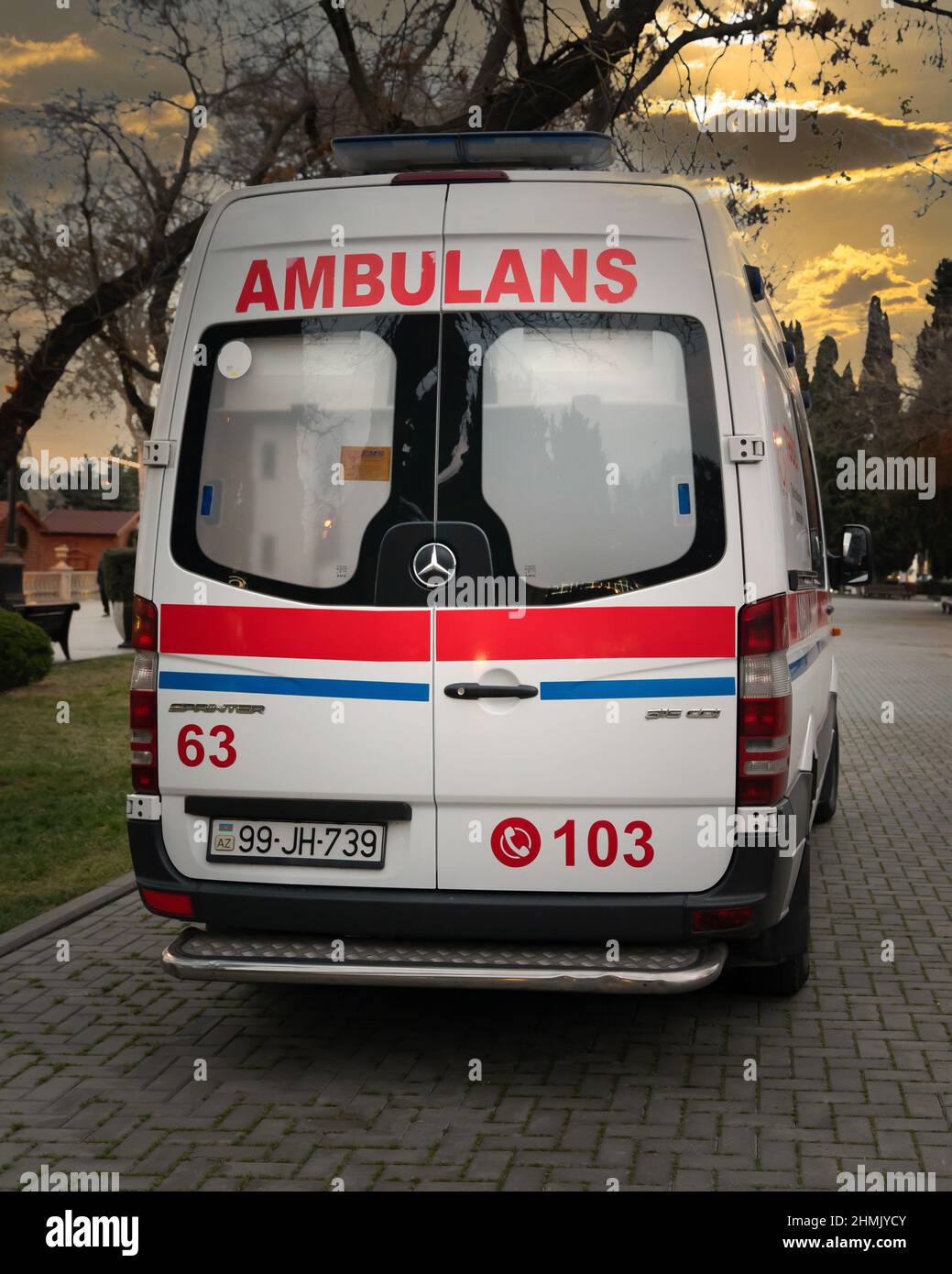 Baku, Azerbaijan - January 03 2022- Ambulance car parked in the city ...