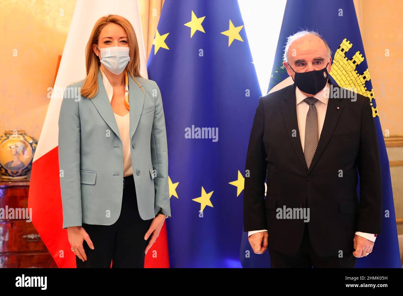 Attard, Malta. 10th Feb, 2022. Maltese President George Vella (R) meets ...