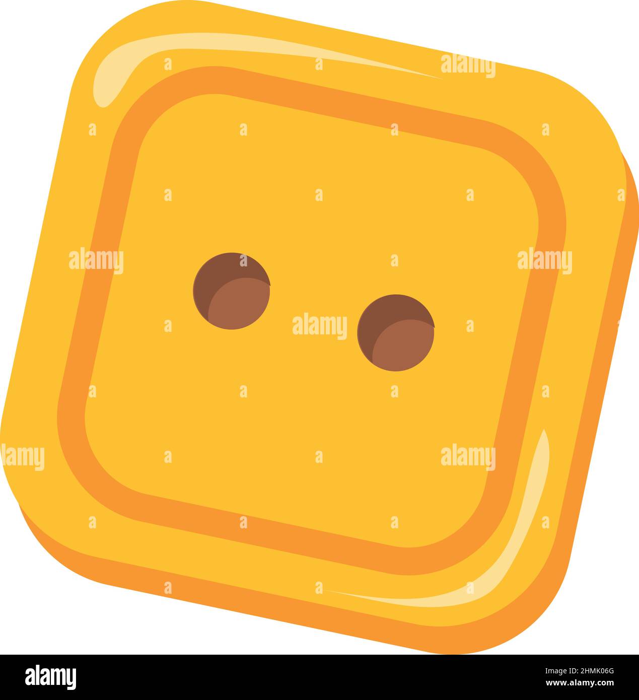 Yellow plastic square button. Cartoon cloth fastener isolated on white ...