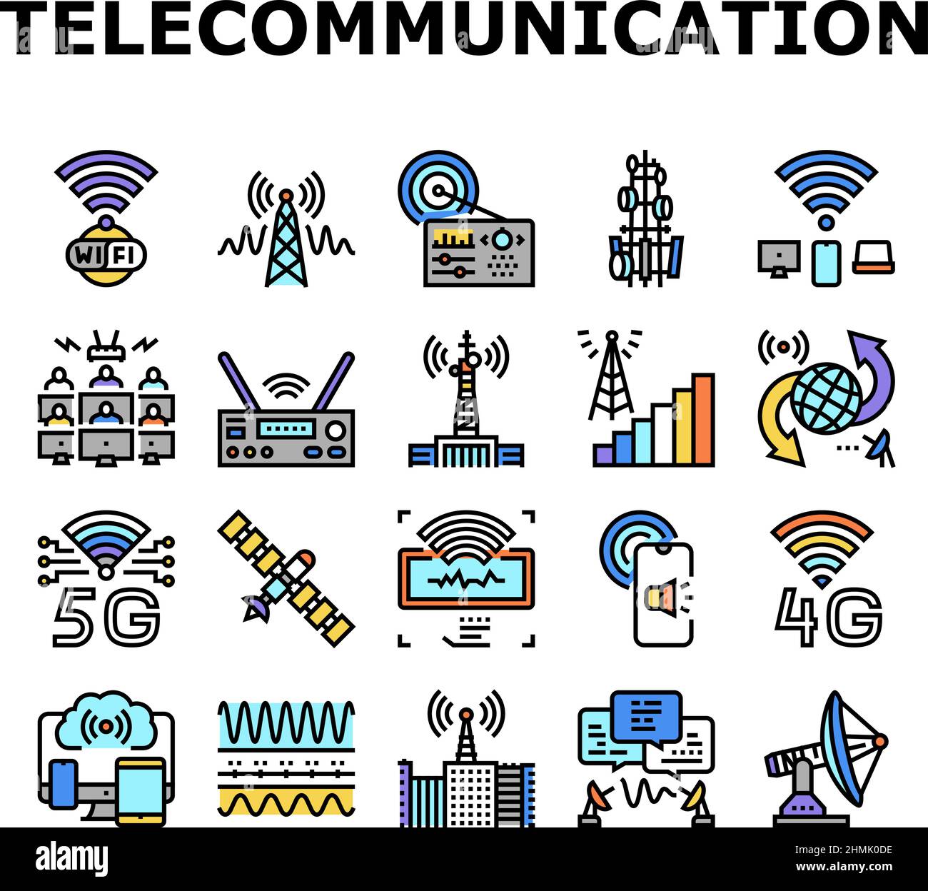 Telecommunication Technology Icons Set Vector Stock Vector Image & Art ...