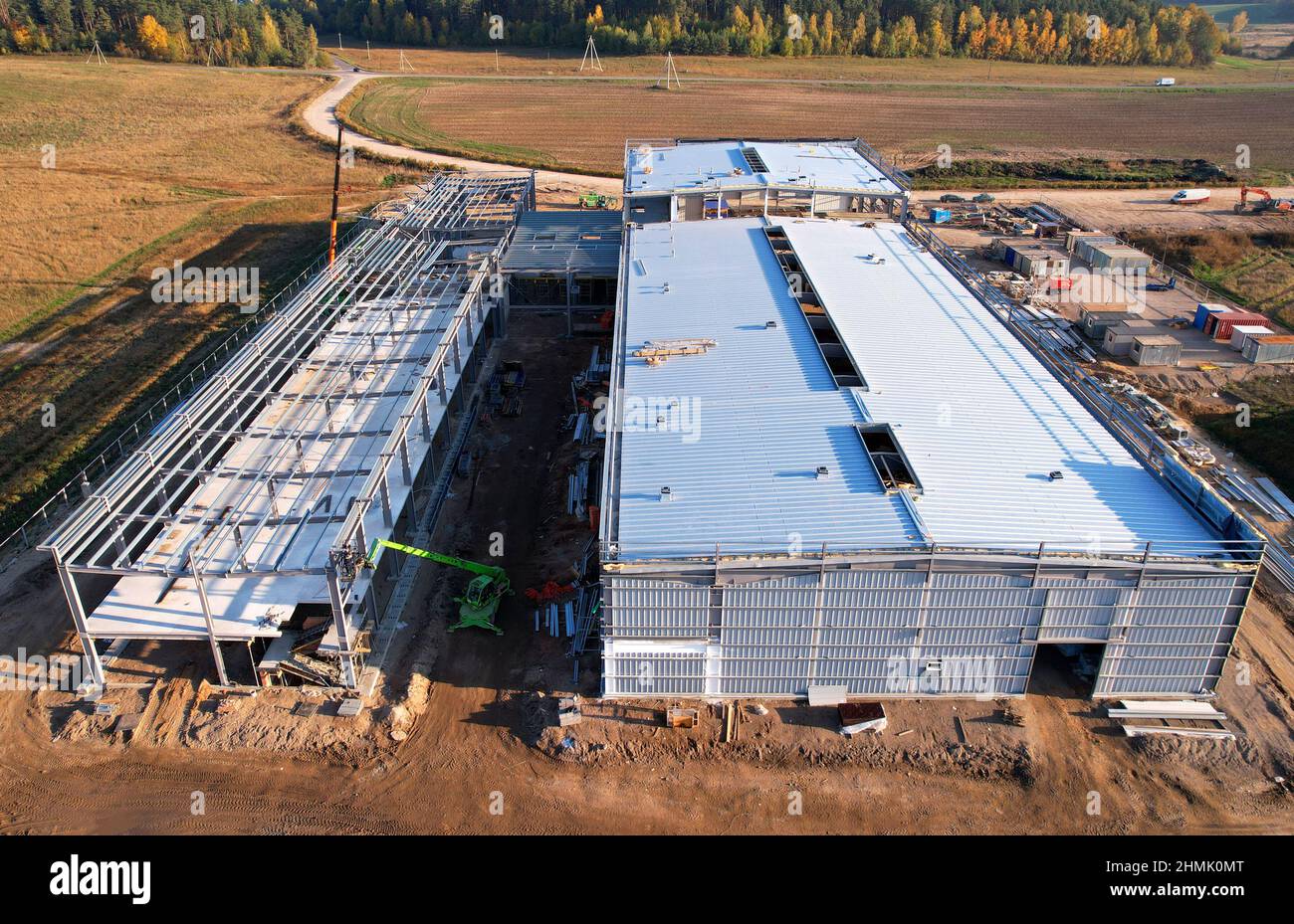 Warehouse Construction from metal structure. Industrial building on ...
