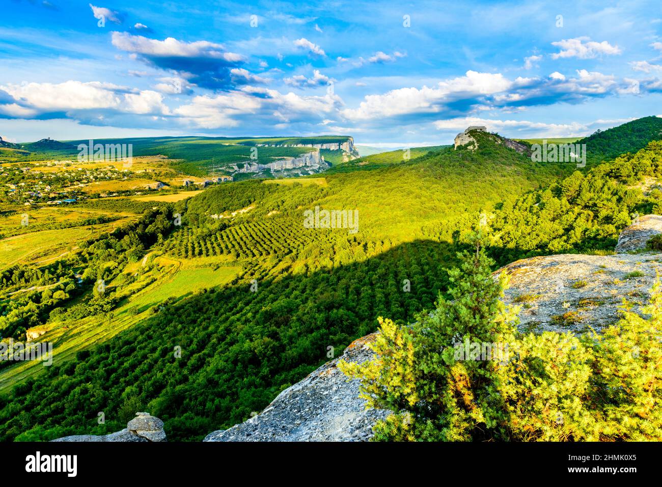 Forest area in the rocky mountain. The mountain system is in the river ...