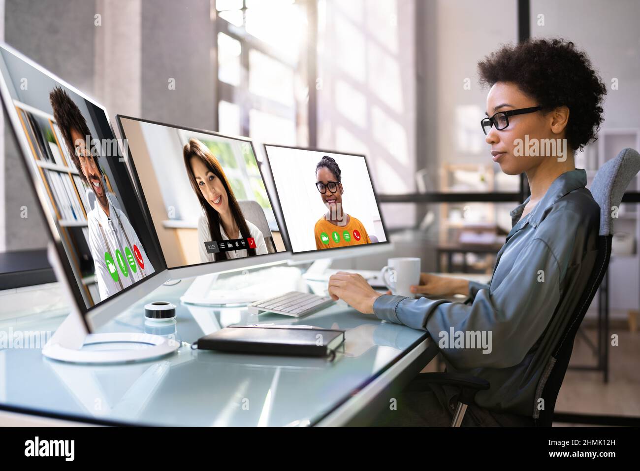 African Woman Video Conference Business Call On Computer Screen Stock ...