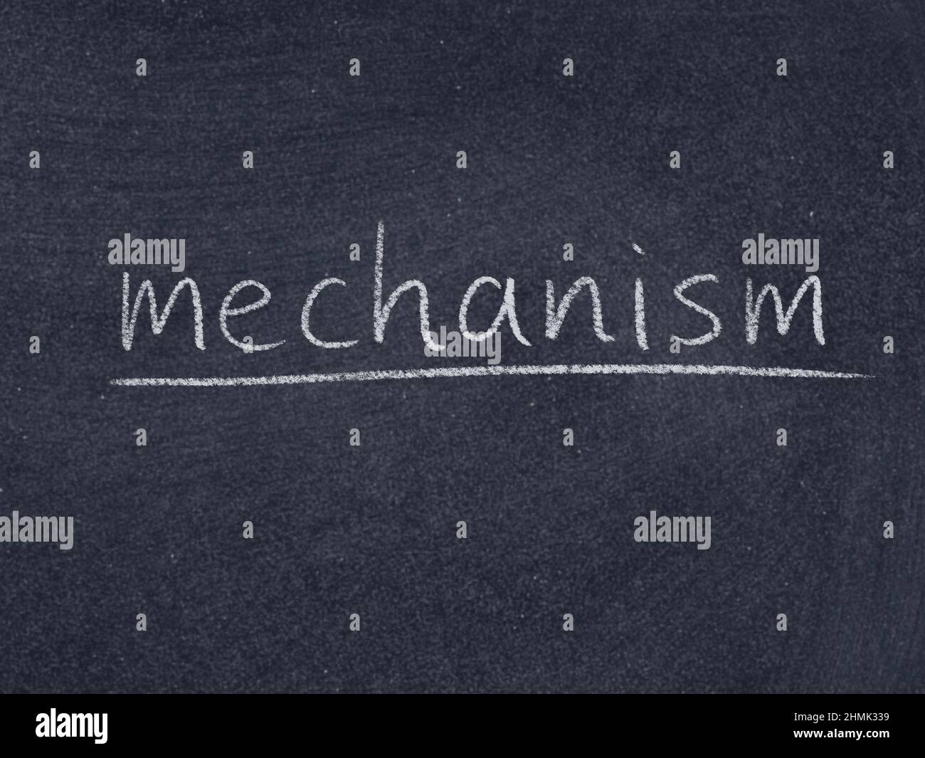 mechanism concept word on blackboard background Stock Photo - Alamy