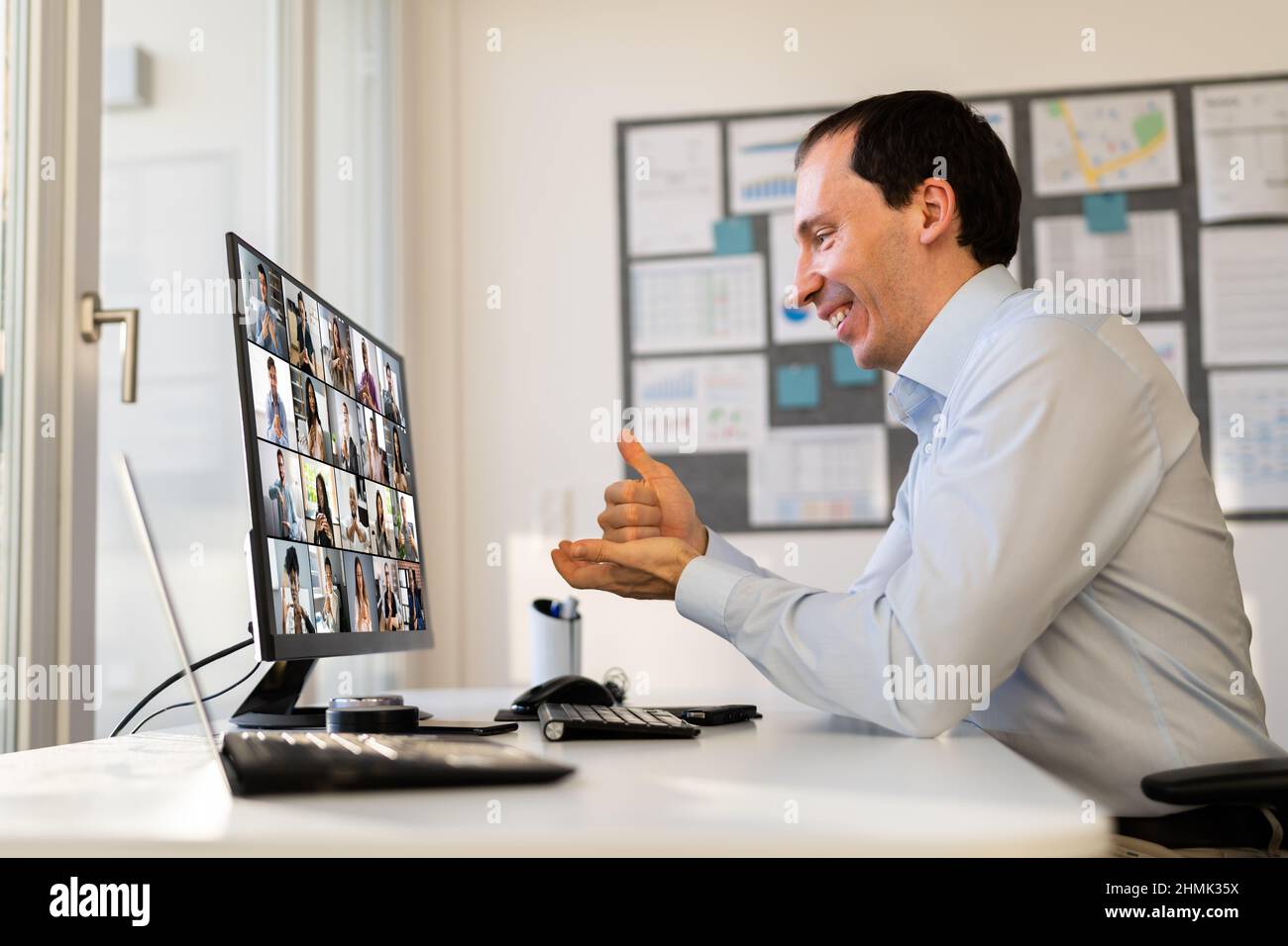 Learning Disabled Deaf Sign Language In Video Conference On Laptop ...
