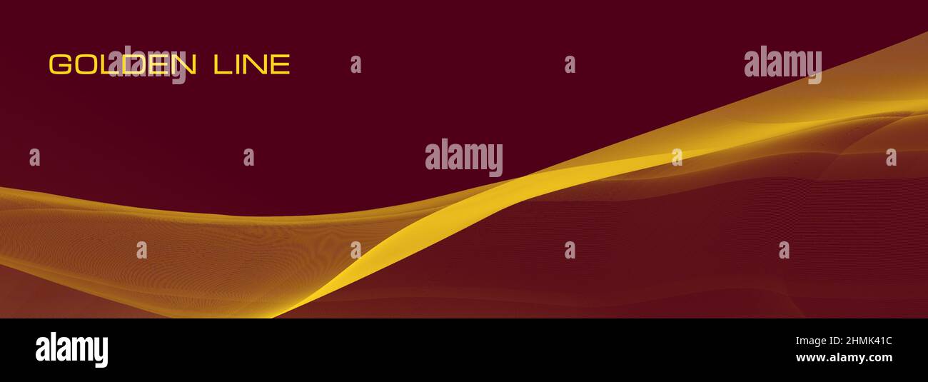 Abstract subtle curved golden line on russet background. Wide smooth ...