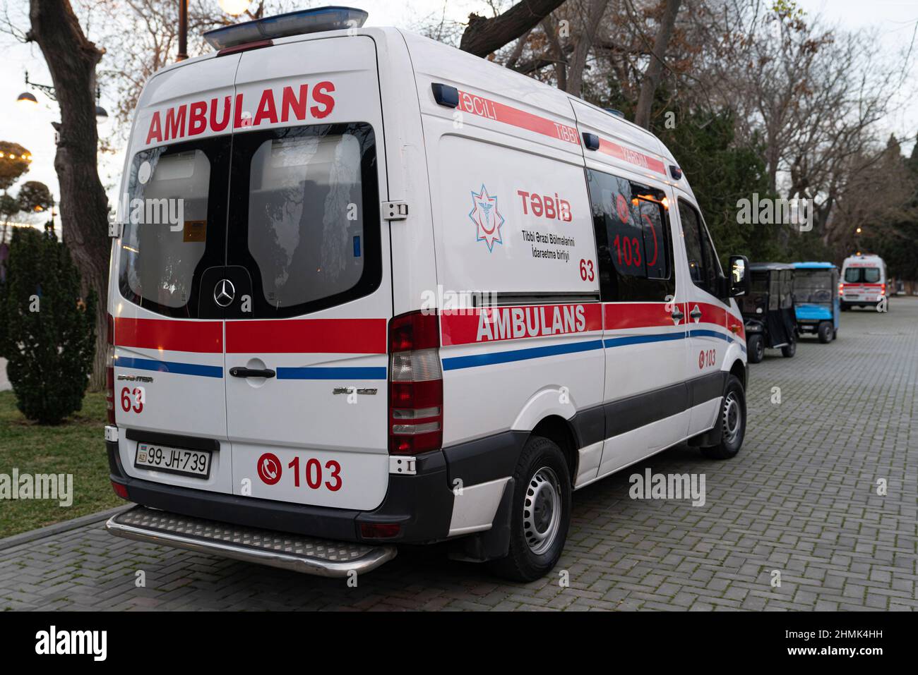 Baku, Azerbaijan - January 03 2022- Ambulance car parked in the city ...