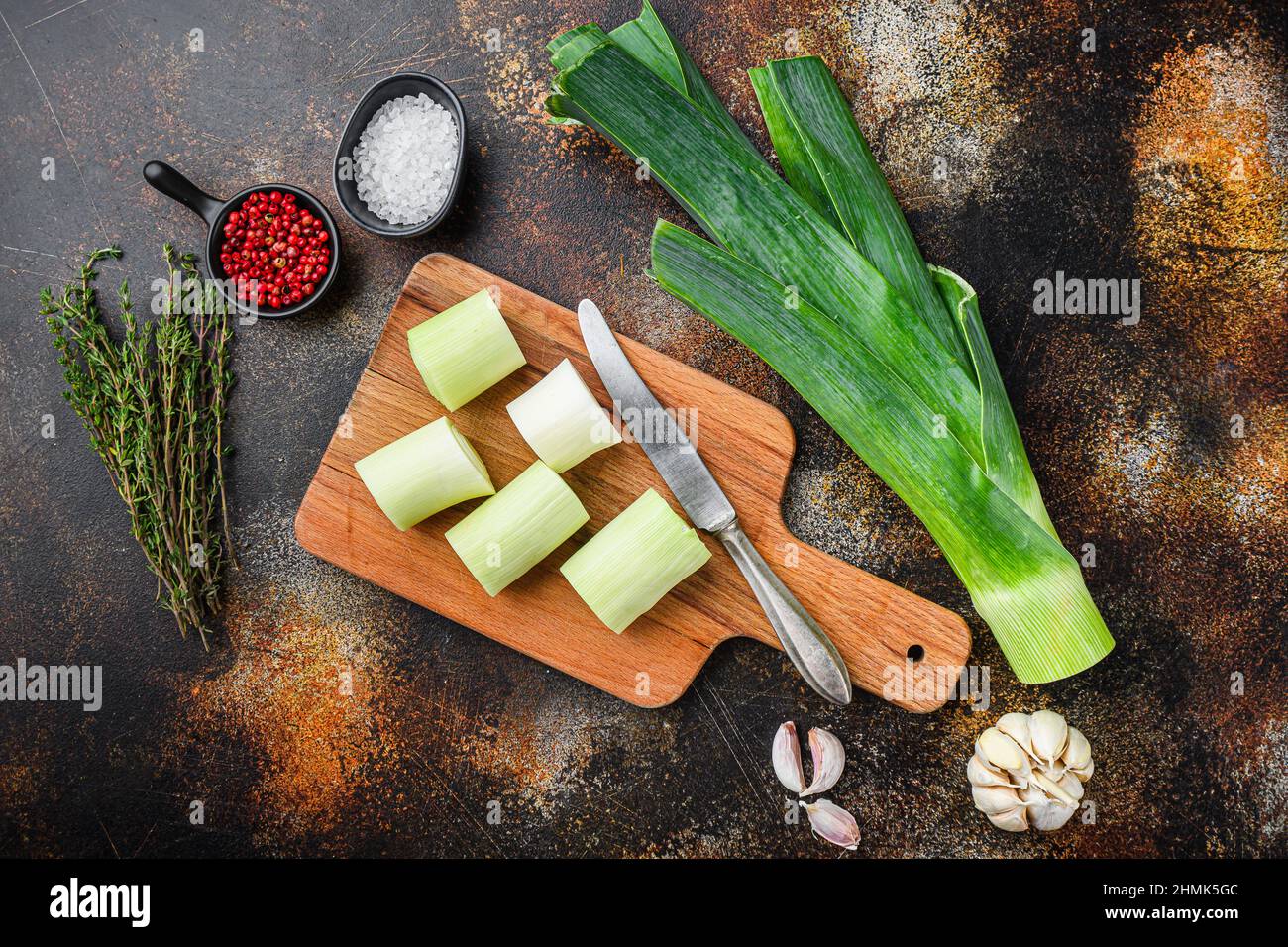 Chopped leek for cooking Braised Leeks with herbs ingredients , on ...