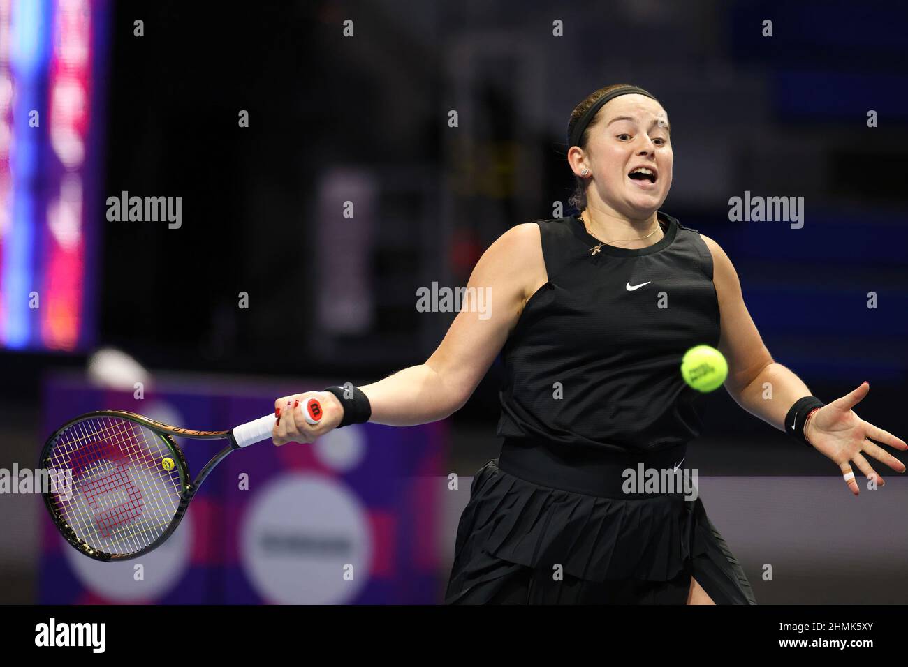 Jelena Ostapenko of Latvia plays against Andrea Petkovic of Germany ...