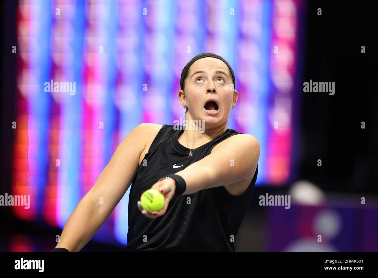 Jelena Ostapenko of Latvia plays against Andrea Petkovic of Germany ...