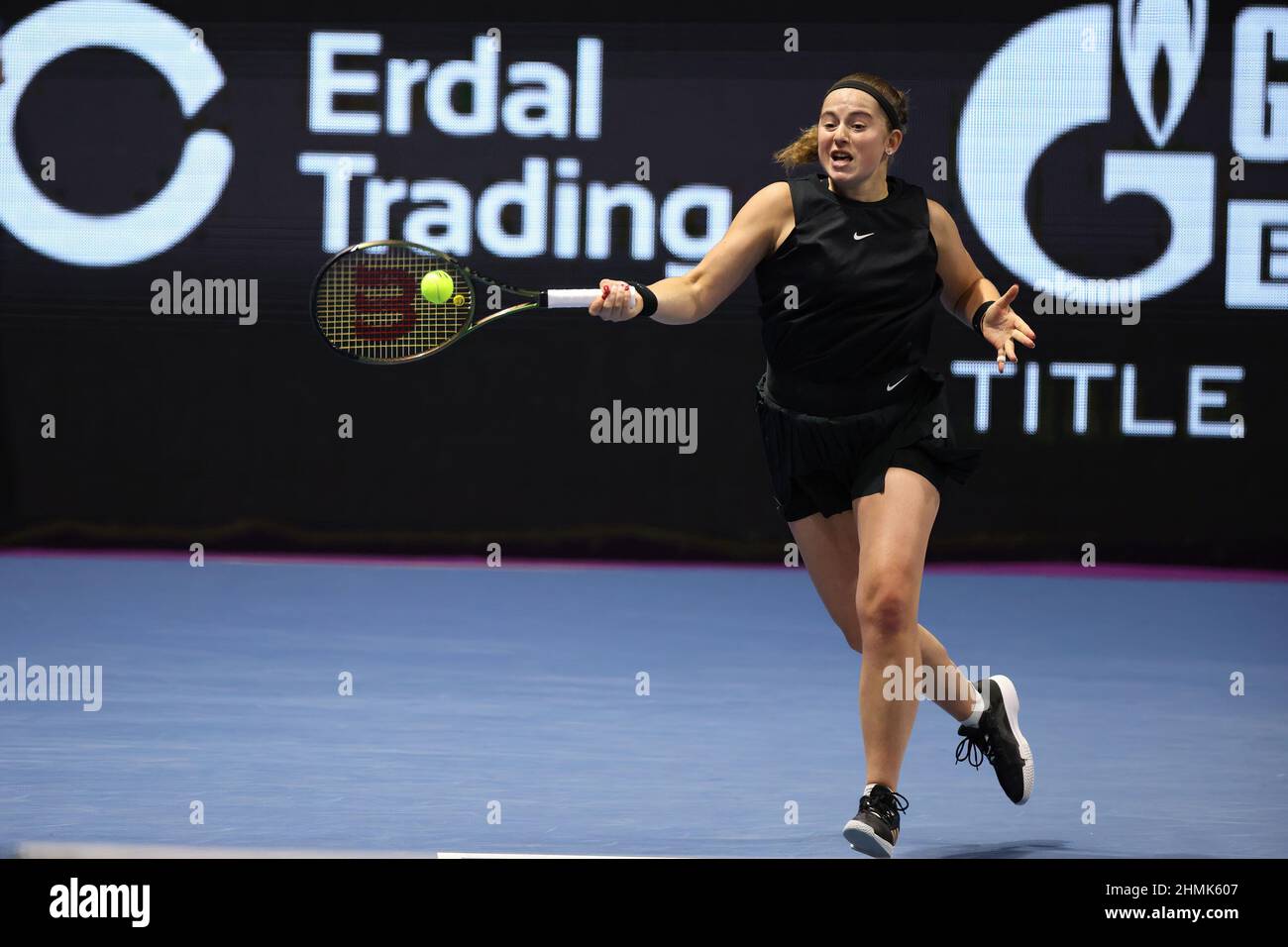 Jelena Ostapenko of Latvia plays against Andrea Petkovic of Germany ...