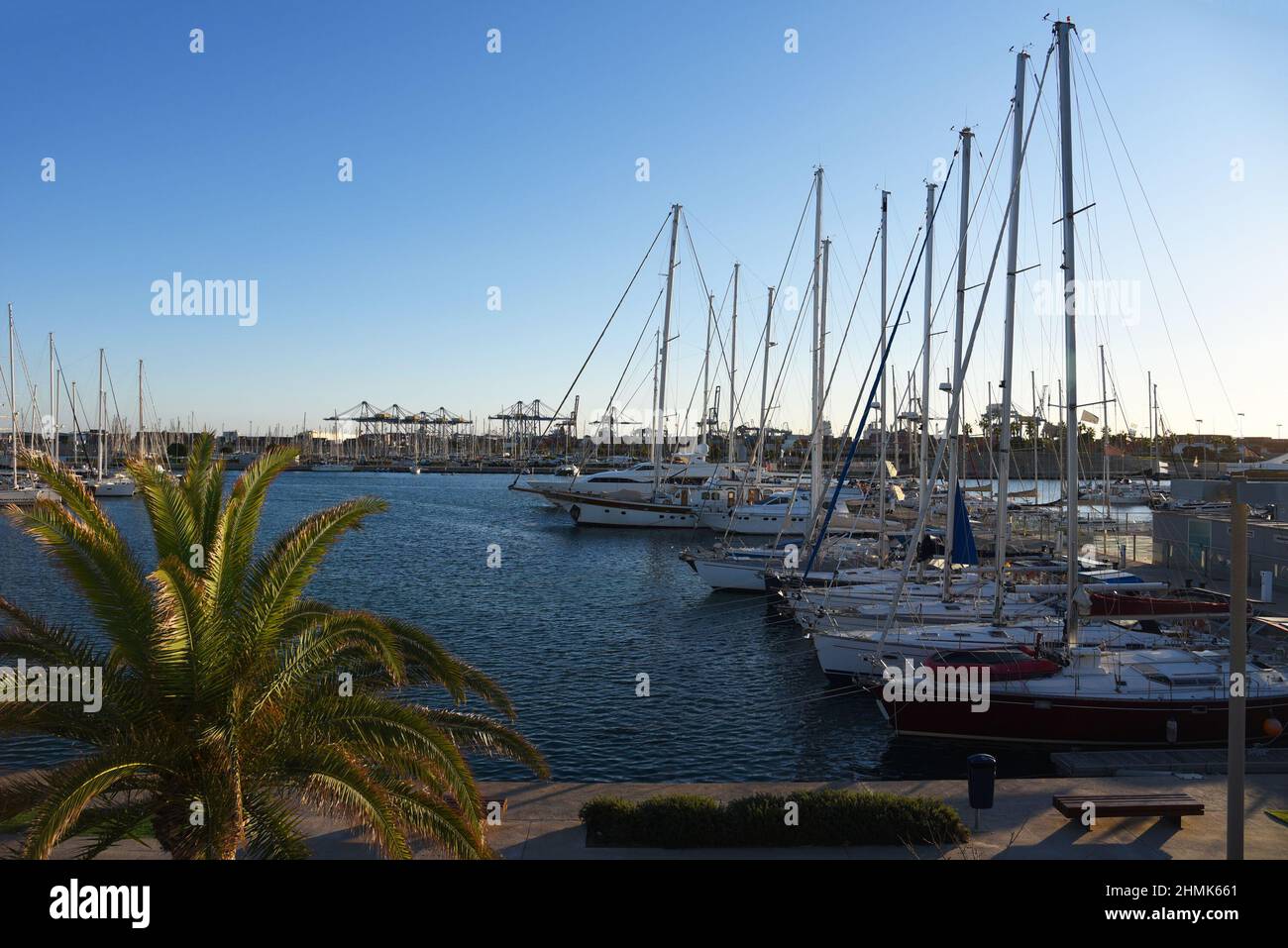 Yachts and motor boats in La Marina de Valencia. Luxury yacht and ...
