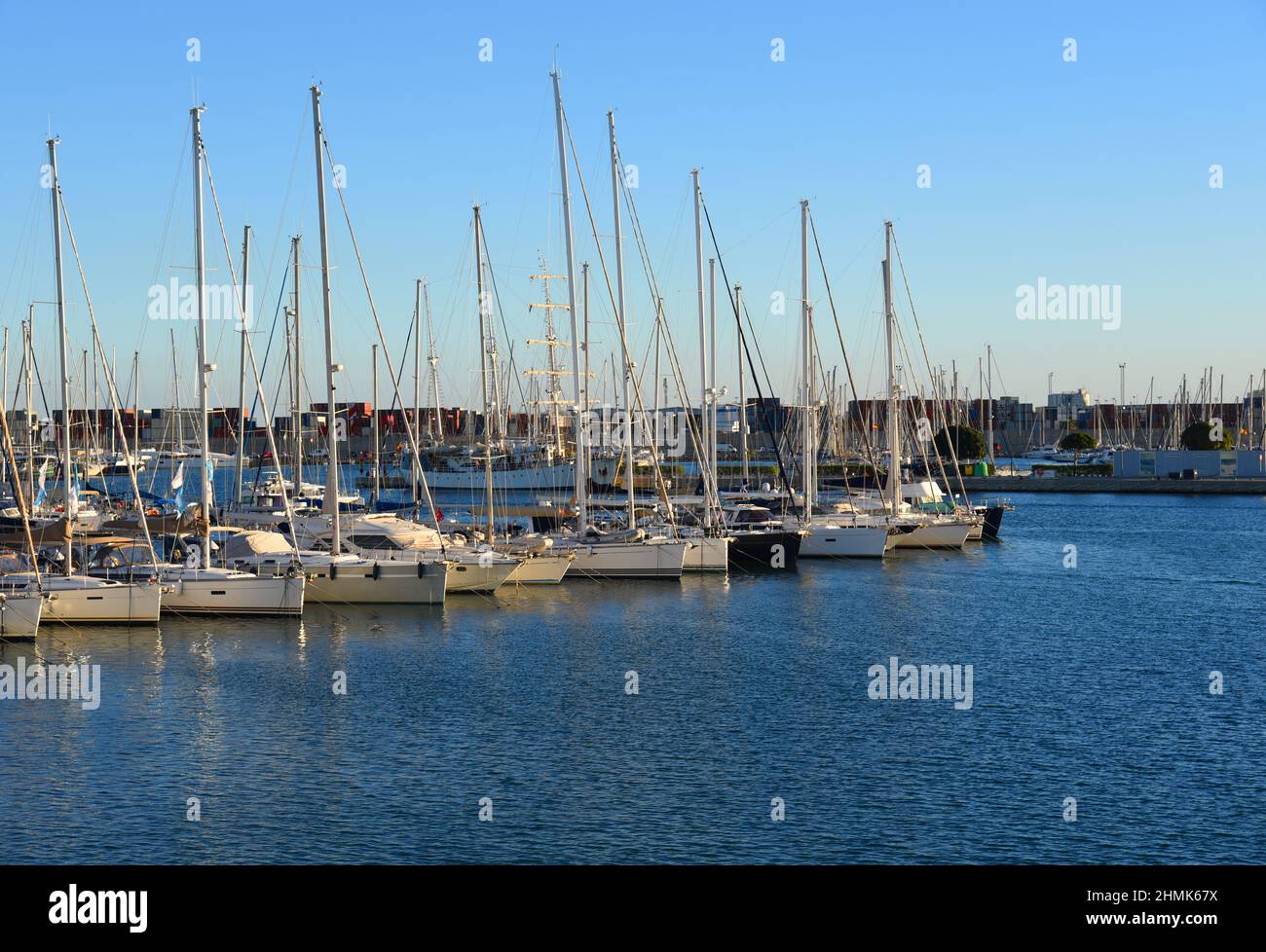 Yachts and motor boats in La Marina de Valencia, Spain. Luxury yacht ...