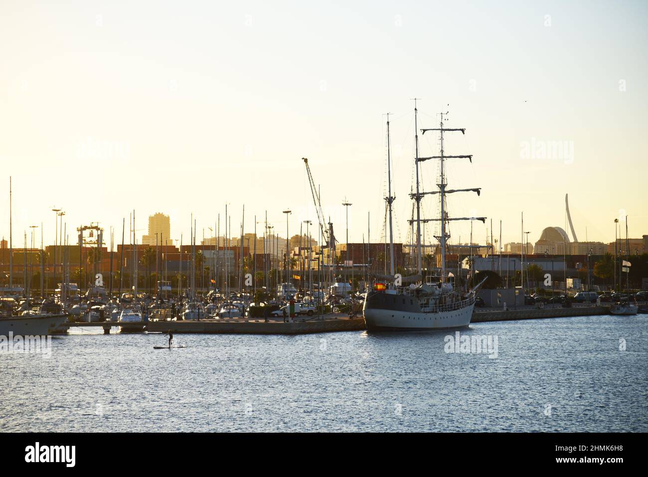 Yachts and motor boats in La Marina de Valencia. Luxury yacht and ...