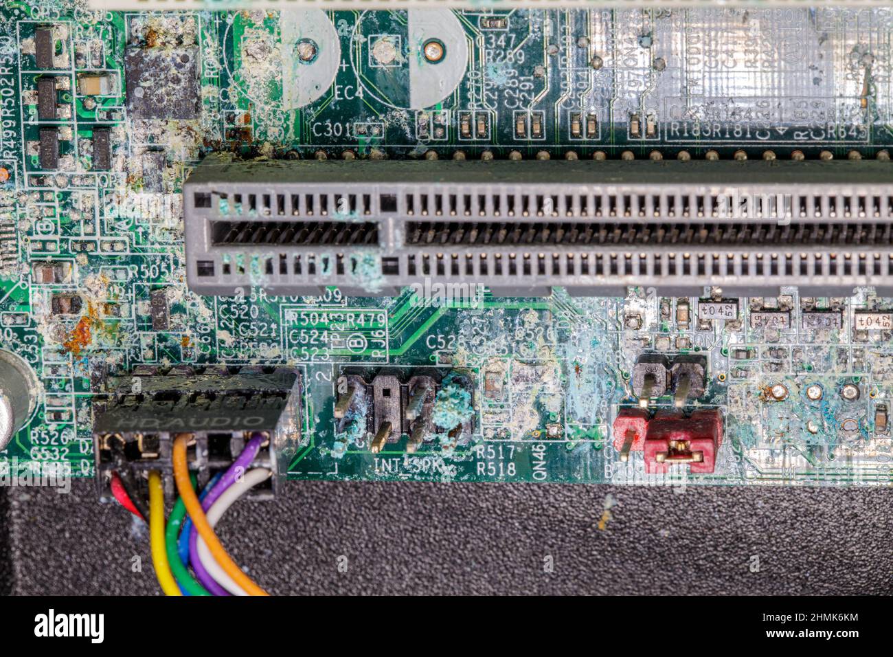 the mainboard of a computer is corroded due to water penetration Stock ...
