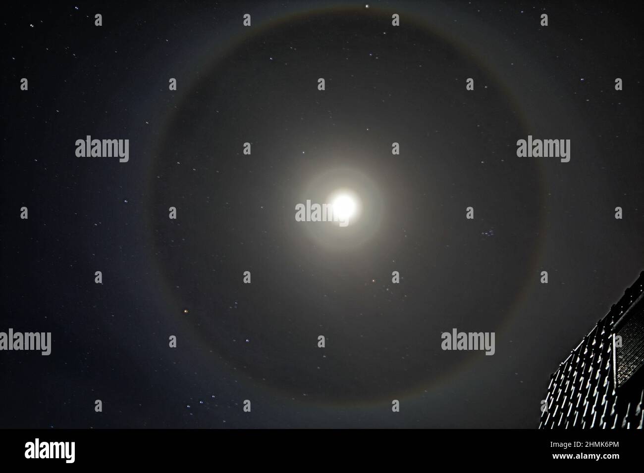 around the moon in the night sky has formed a huge halo circle Stock ...