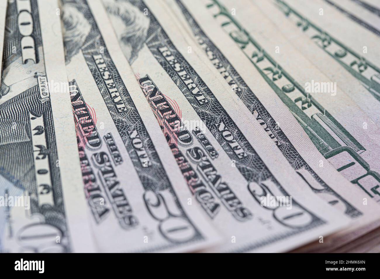 Money, US dollar bills background. Money scattered on the table ...