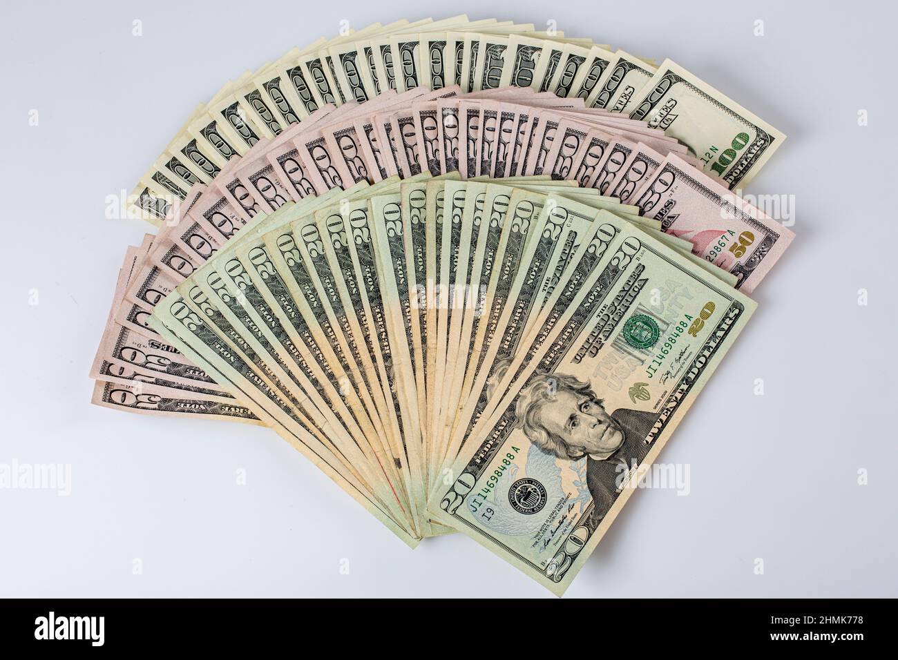 Money, US dollar bills background. Money scattered on the table ...