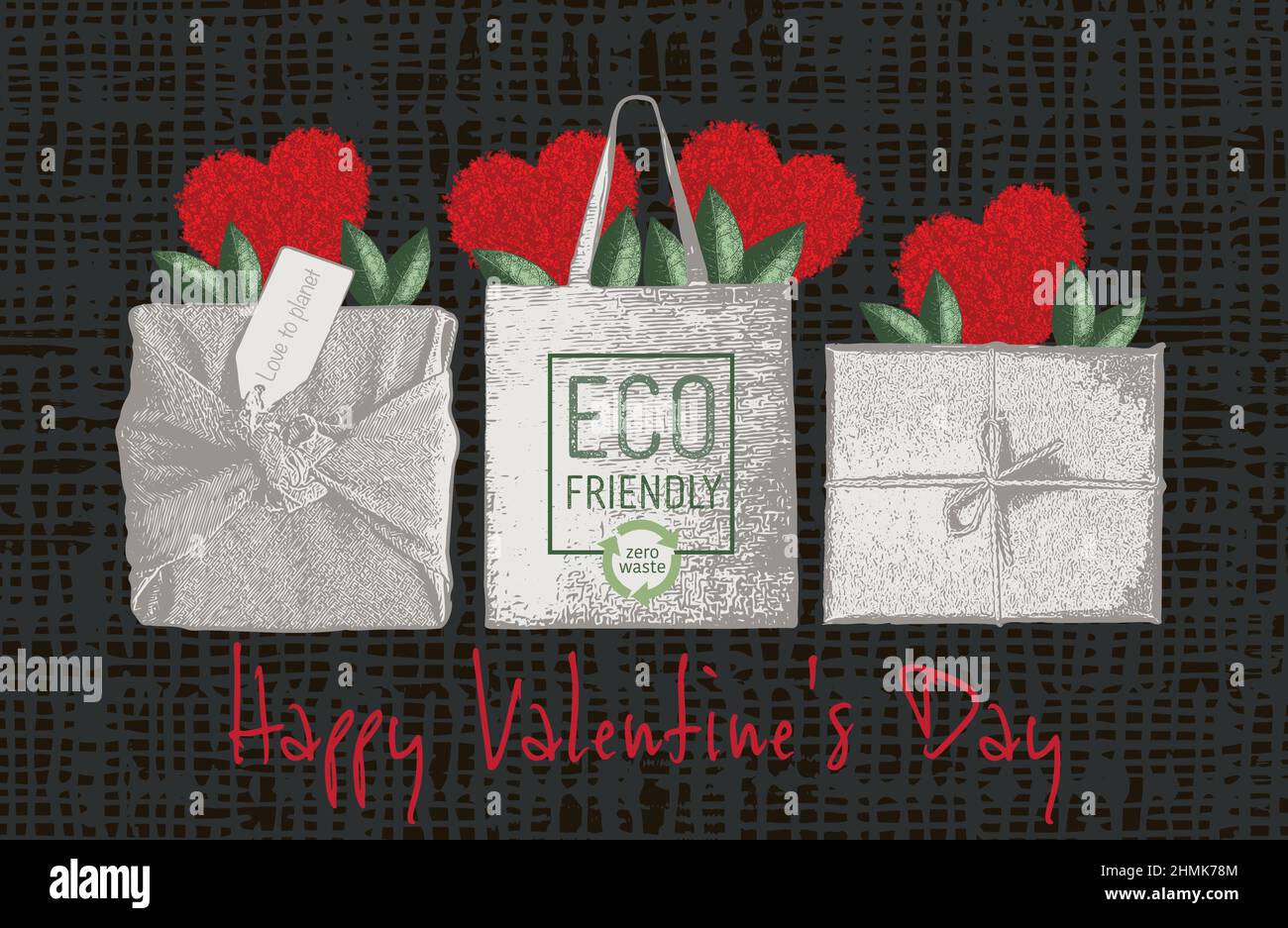 Eco friendly greeting card valentine's day. Vector, zero waste Stock ...