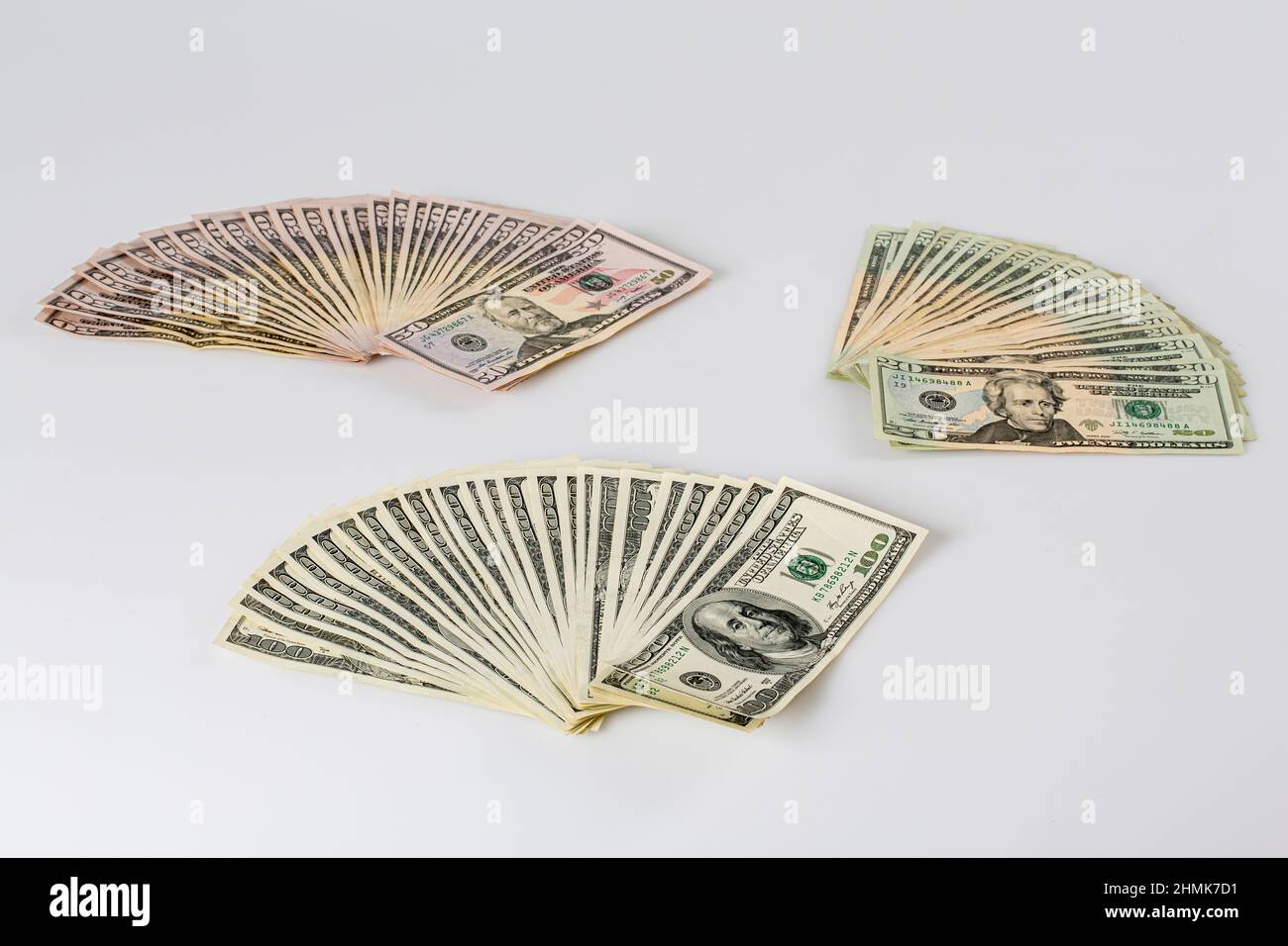 Money, US dollar bills background. Money scattered on the table ...