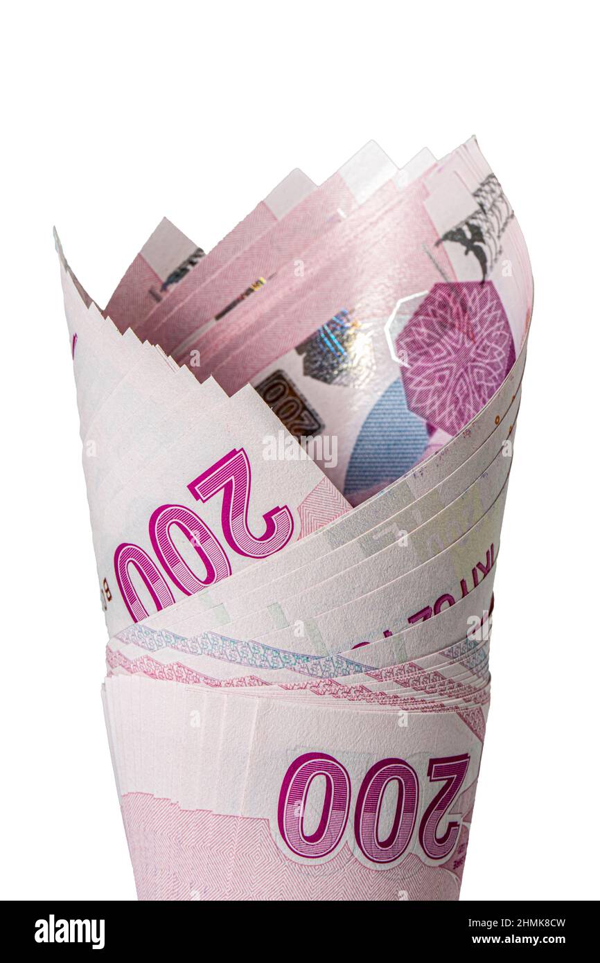 Turkish Lira banknote. 200 Turkish lira isolated on white background ...