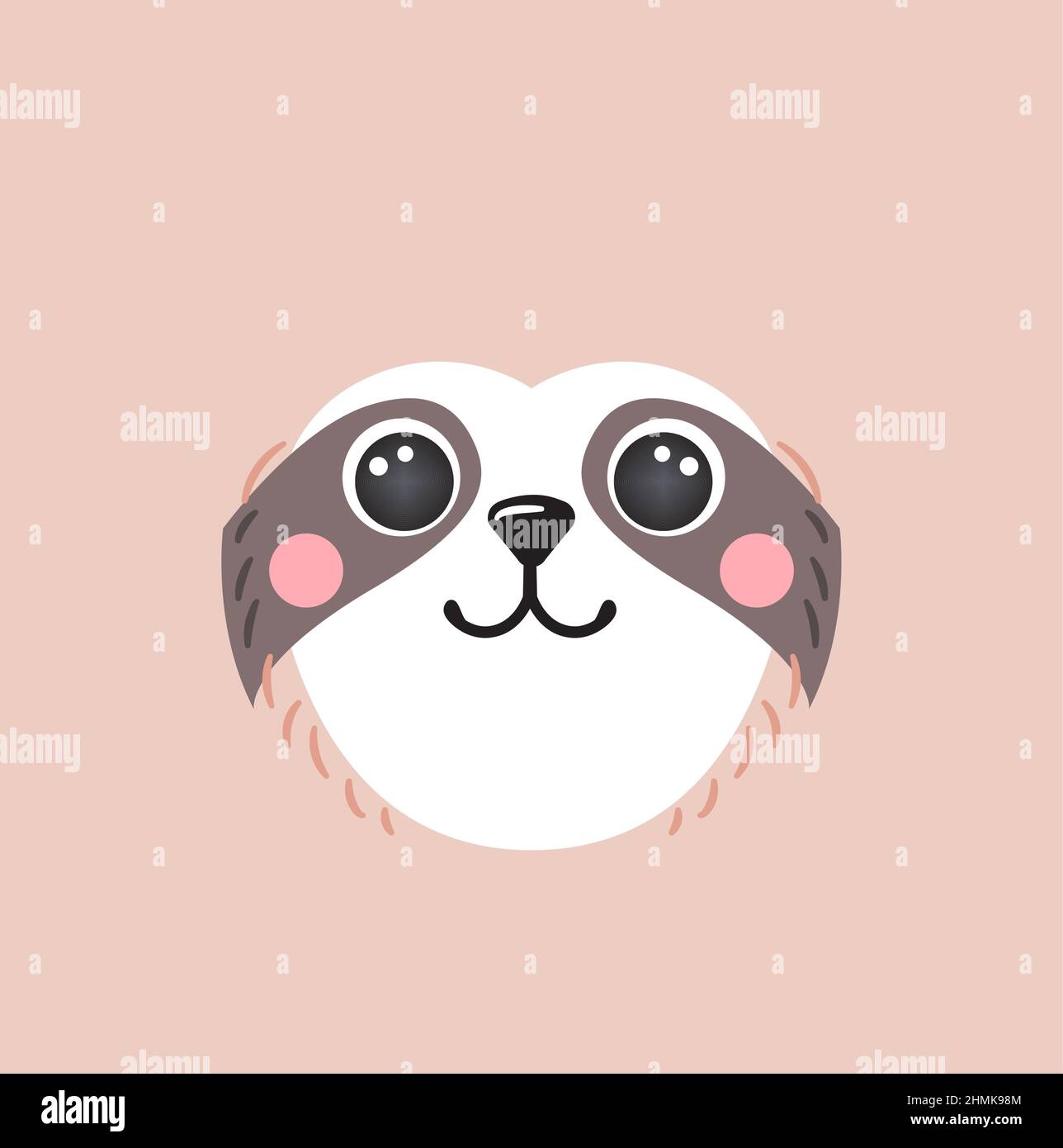 Cute sloth portrait square smile head cartoon round shape animal face ...