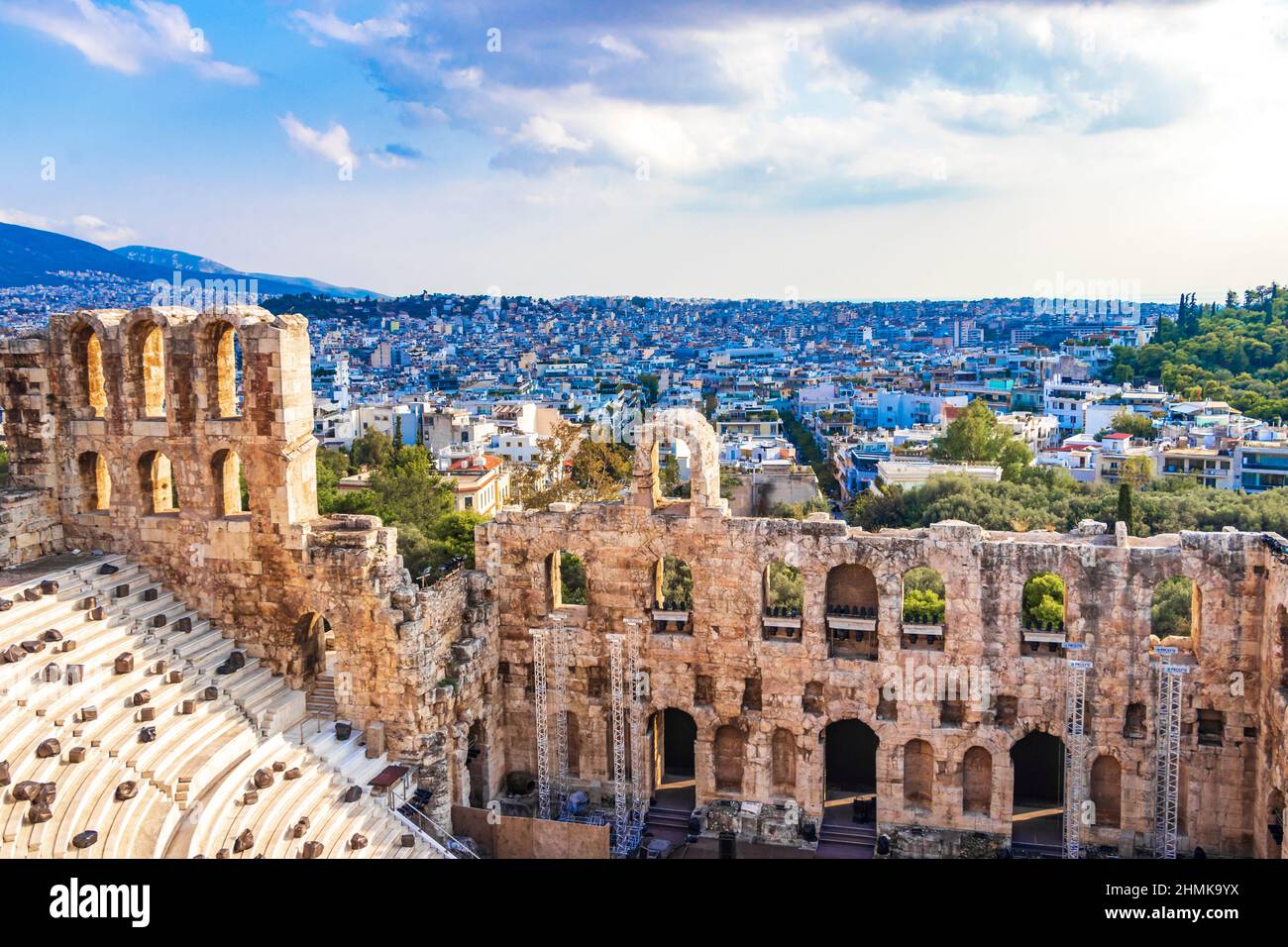 Odeon of Herodes Atticus Amphitheater at the Acropolis of Athens with amazing and beautiful ...
